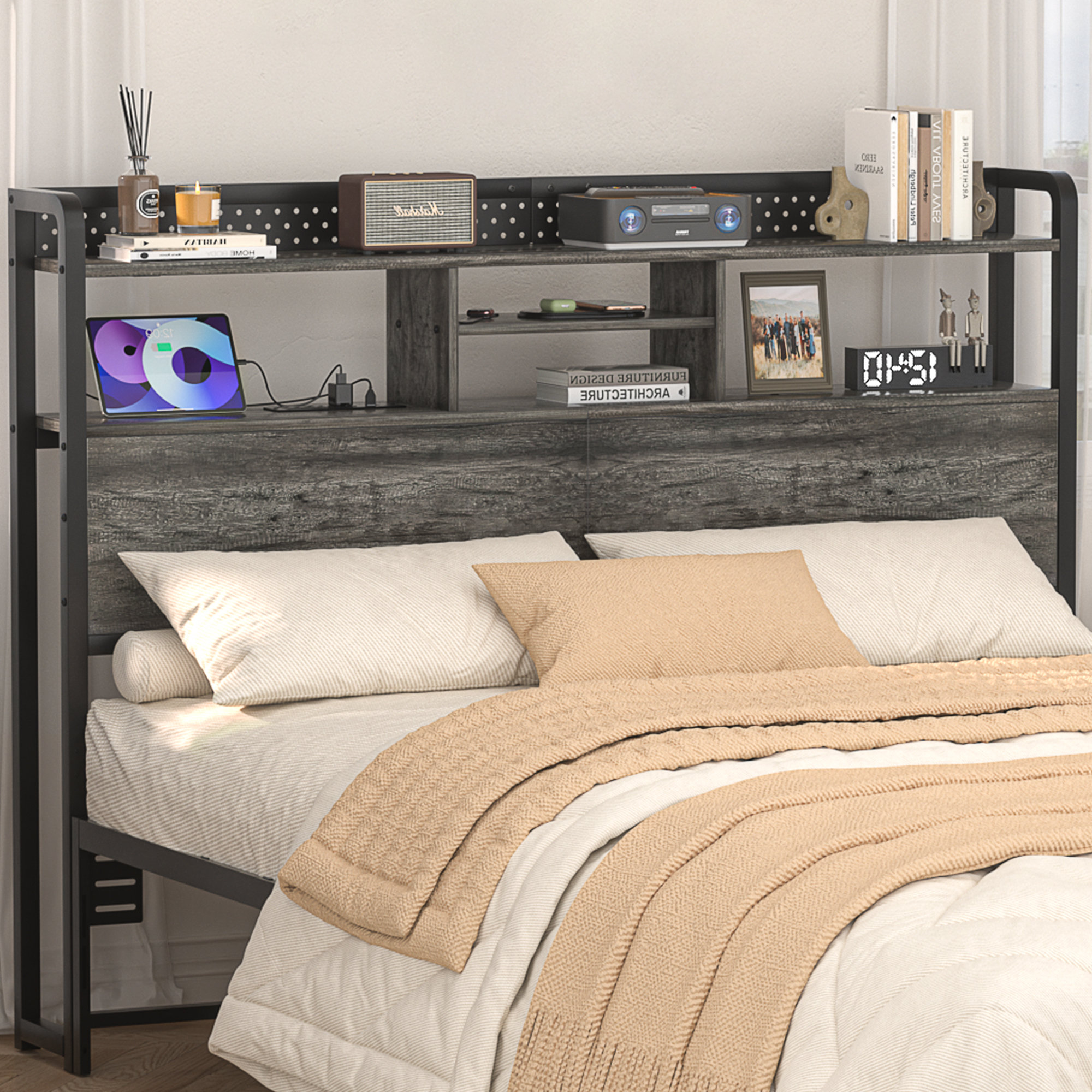 Inbox Zero Miljenko Headboard with Led Lights & Charging Station ...