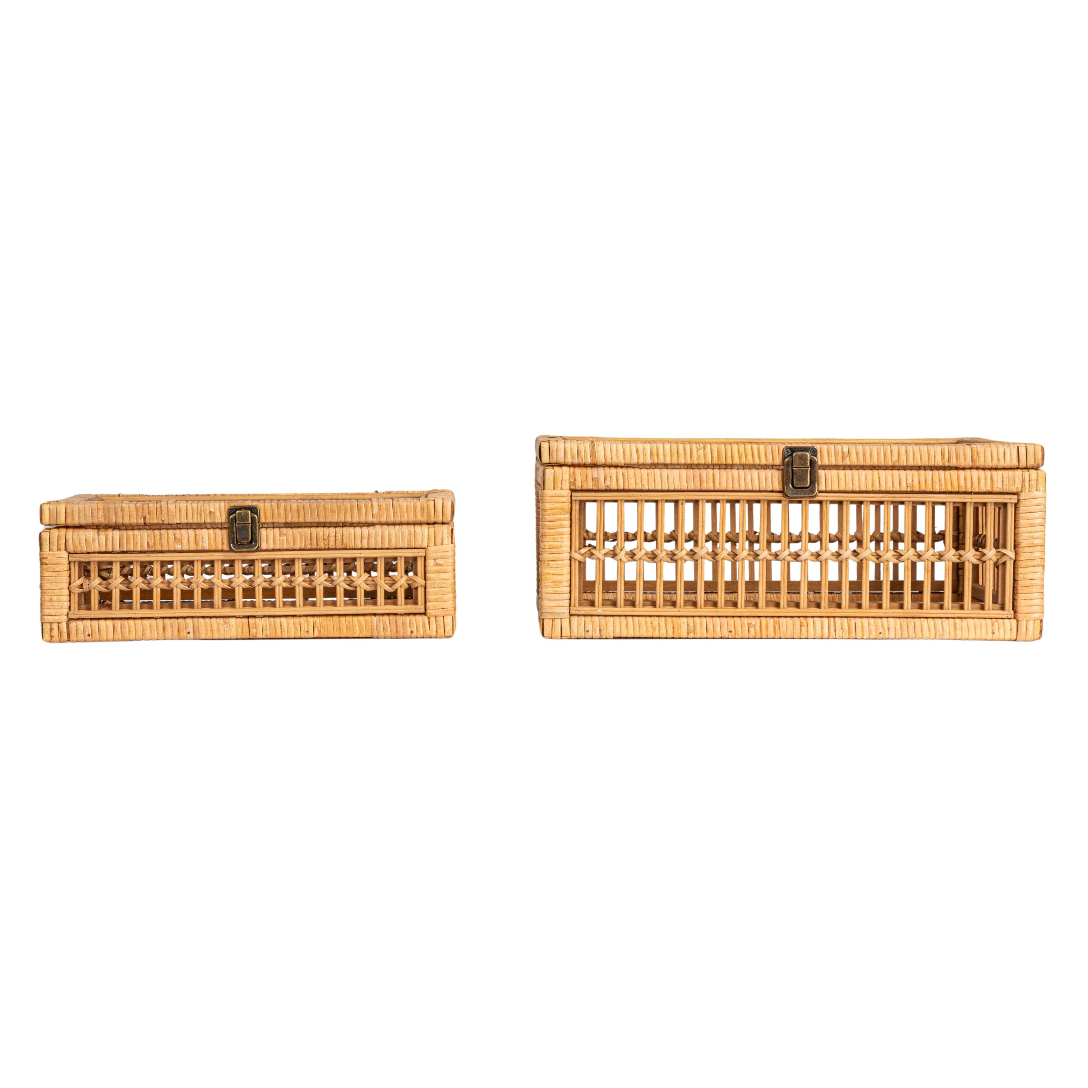 Bayou Breeze Rattan And Bamboo Nestable Storage Boxes With Glass Lids ...