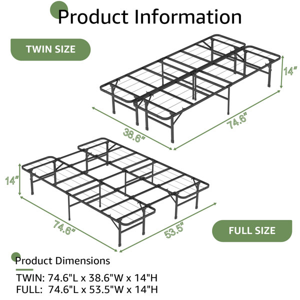 Ebern Designs Roselynne 14'' Adjustable Bed Frame Folding Bed Frame ...
