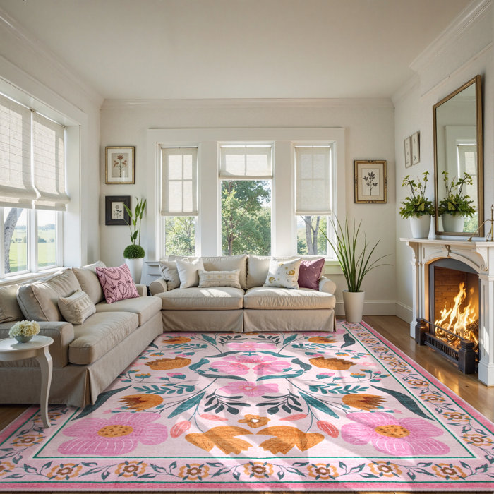 Winston Porter Kaldi Washable American Country Floral Rug Vintage ...