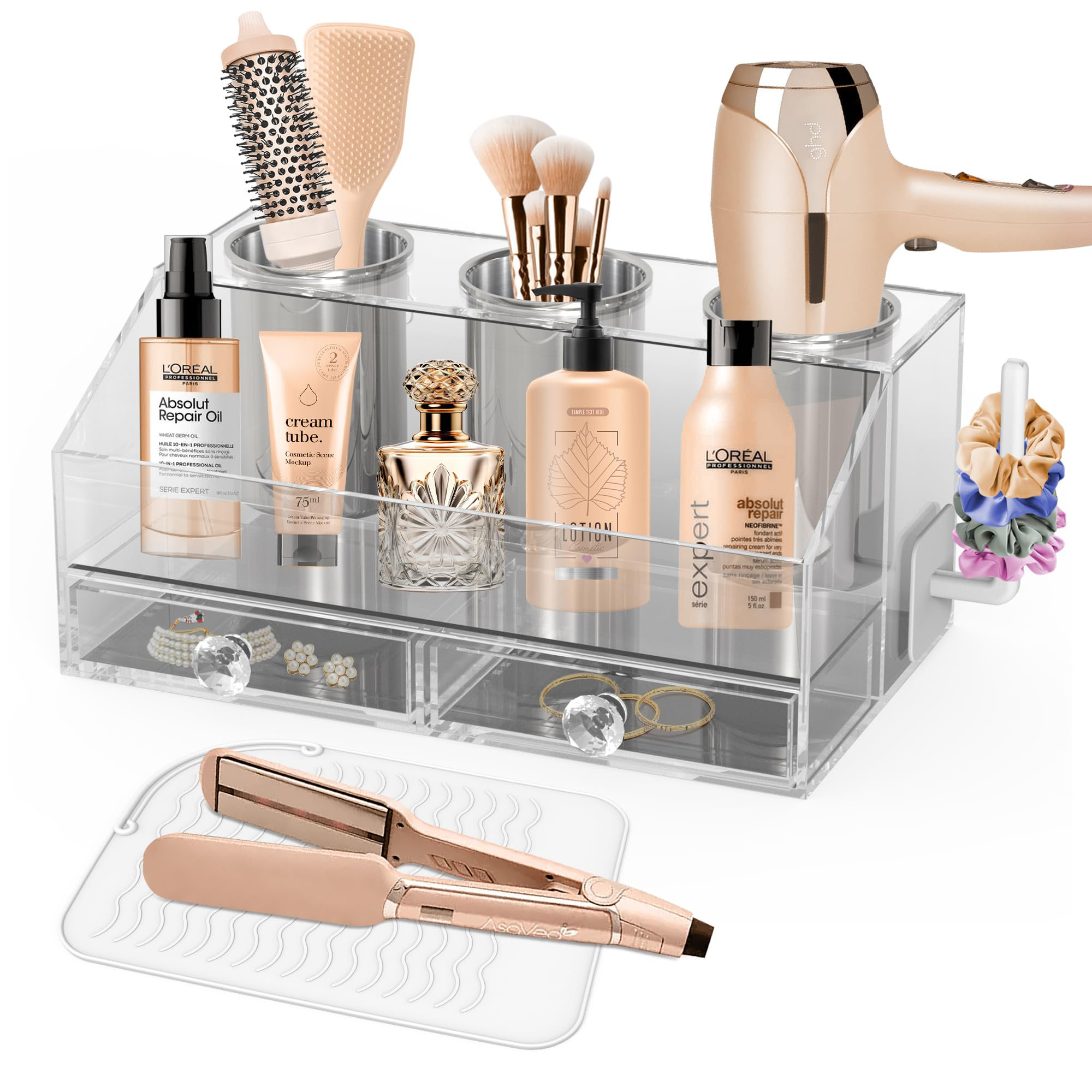 Hokku Designs Hair Tool Organizer, Acrylic Wall Mount Blow Dryer And ...