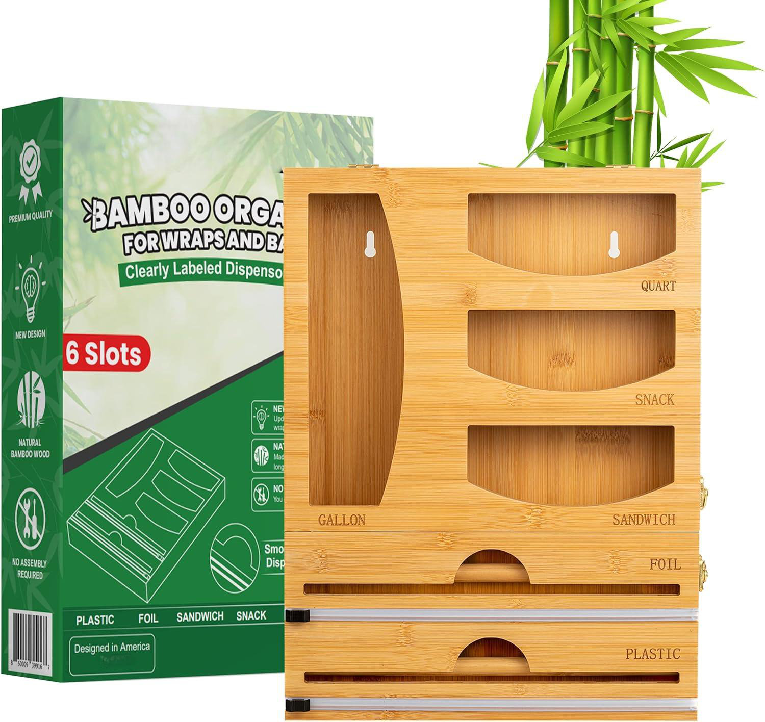 Bayou Breeze 6-In-1 Bamboo Organizer Wrap Dispenser With Cutter For ...