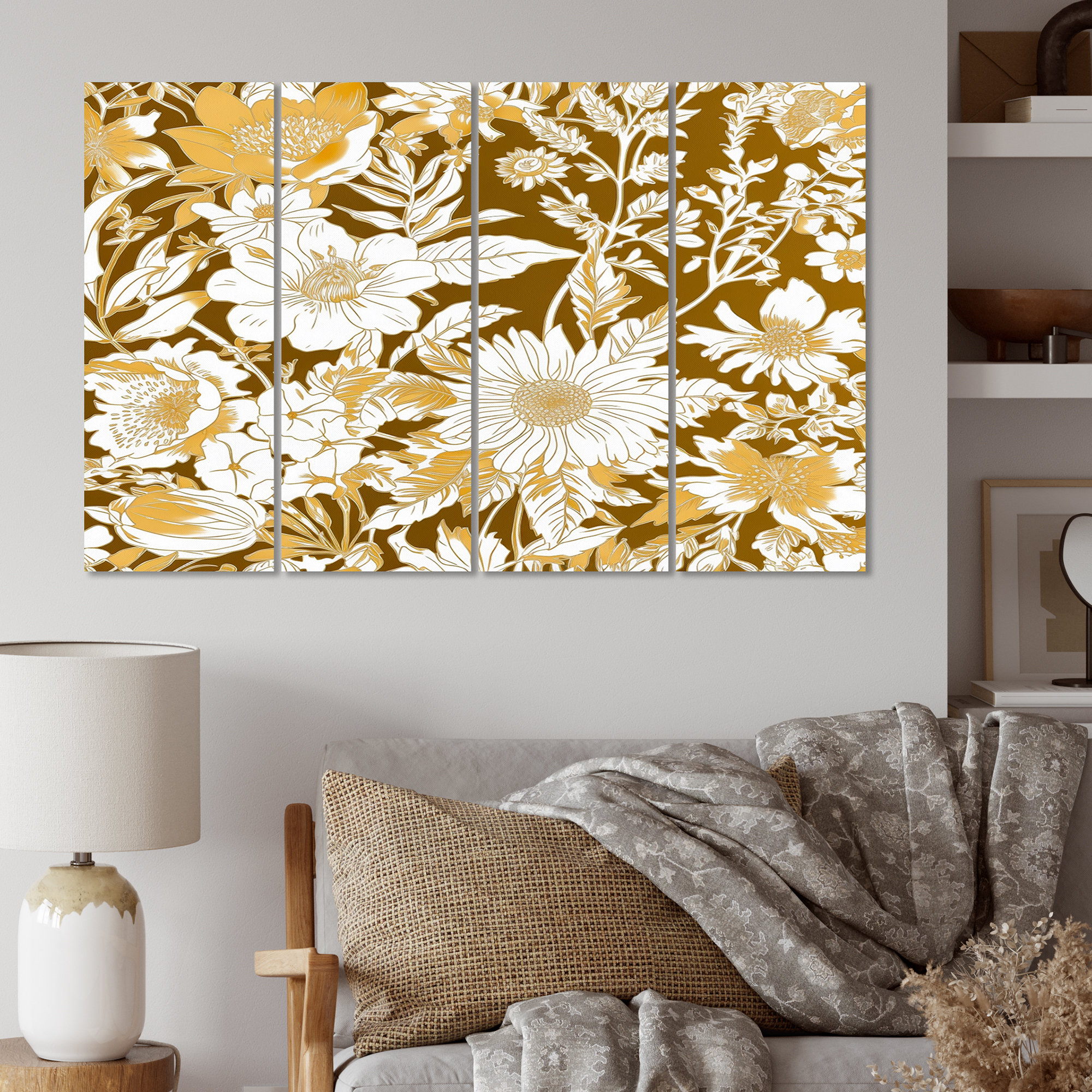 Winston Porter Floral Gold Glam Blossoming Wild White Roses I - Rose ...