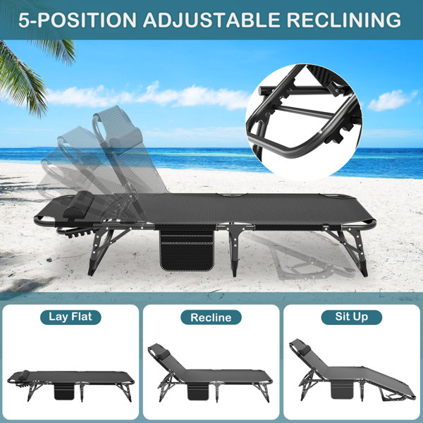 JTANGLAdjustable Adult Reclining Deck Chair Portable Folding Camping ...