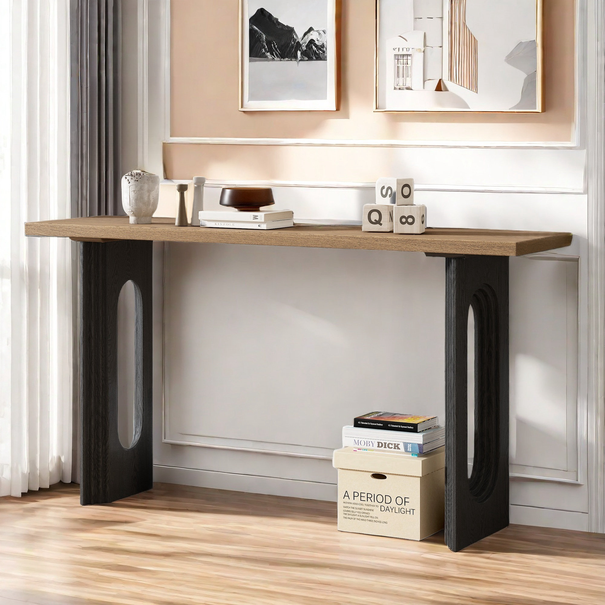 Ivy Bronx Rudich Console Table with Round Hollow Legs and Unique ...