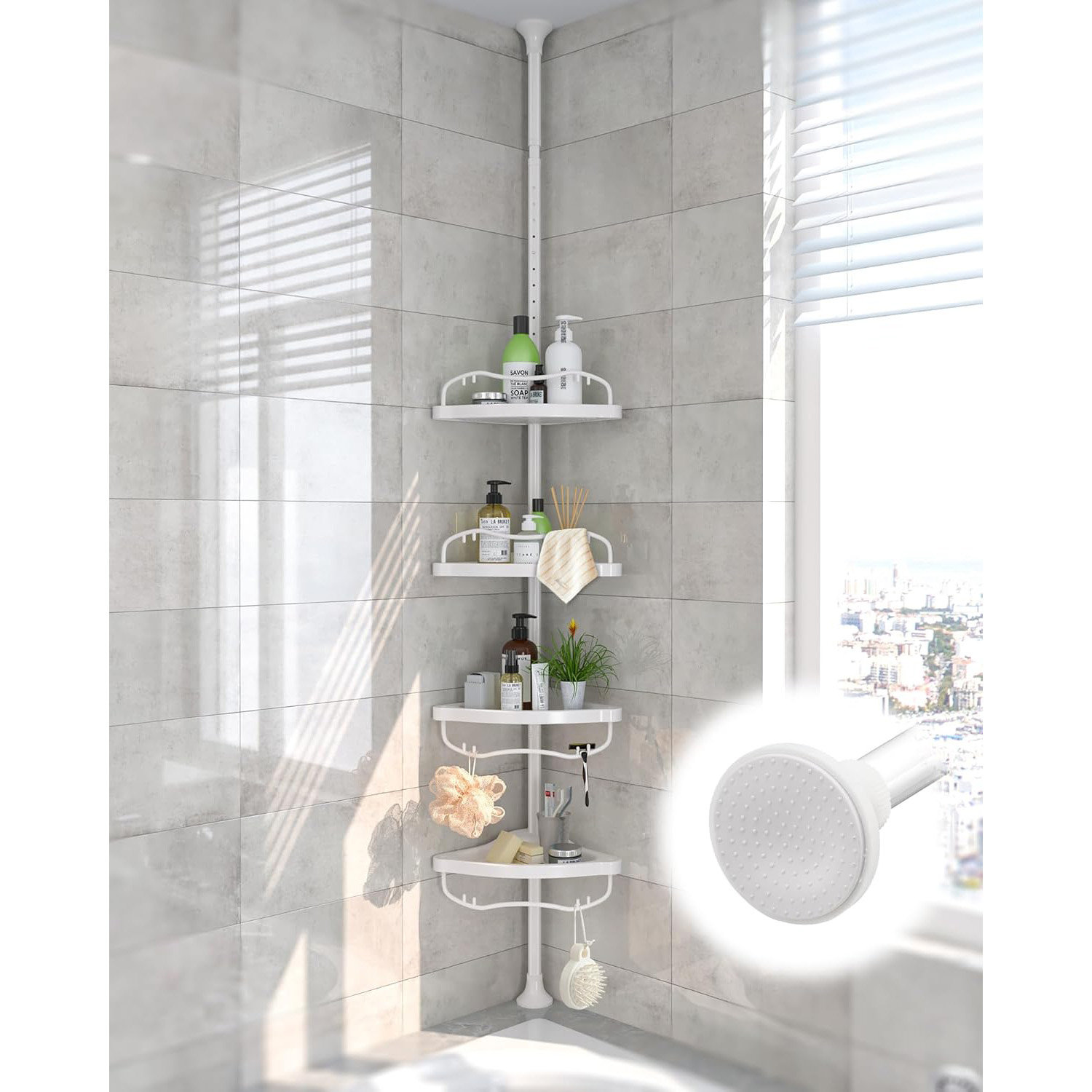 Rebrilliant Corner Shower Caddy,125 Inch Tall Adjustable Inside Shower ...