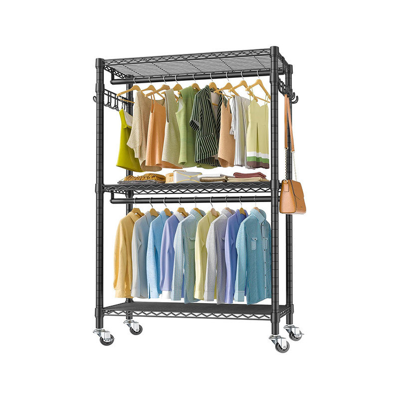 Filbop Rolling Garment Rack 3 Tiers Adjustable Shelving Clothes Rack ...