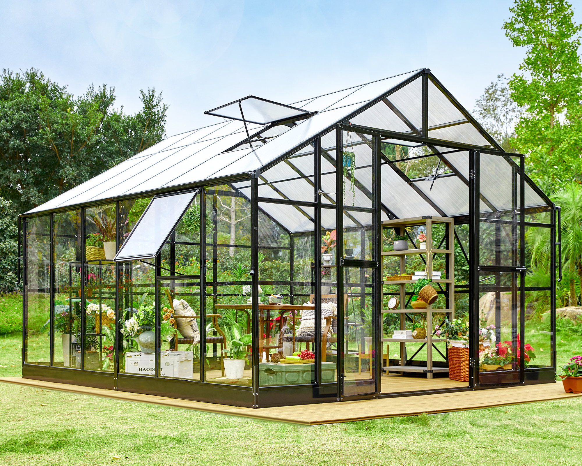 Amerlife 12 x 13.5 x 9 ft. Hybrid Polycarbonate Greenhouse- Hobby ...
