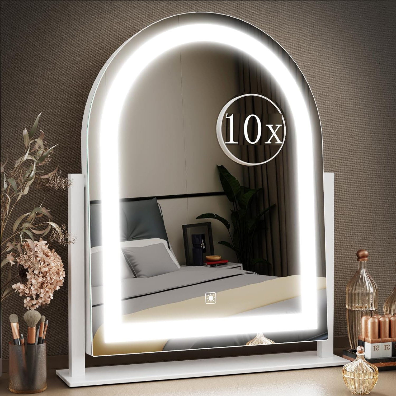 Wrought Studio™ 15.2 Inch Curved Lighted Makeup Mirror,Smart Touch ...