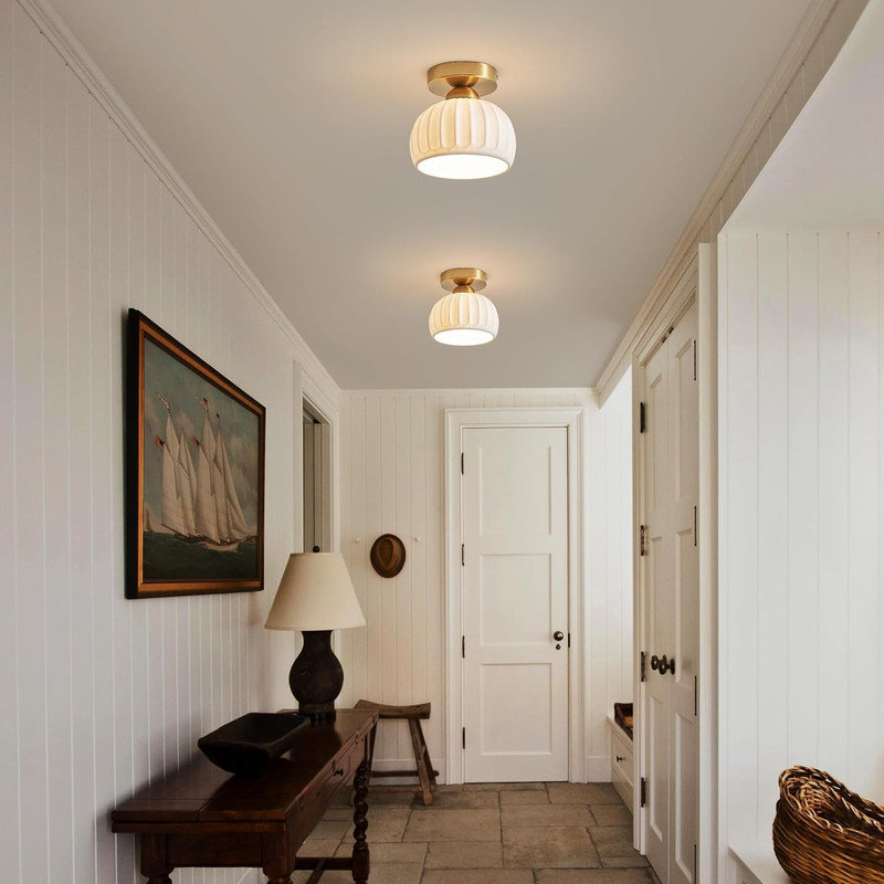 Fairub Ceramic Semi Flush Mount Ceiling Light Fixtures 2 Pack, Gold ...