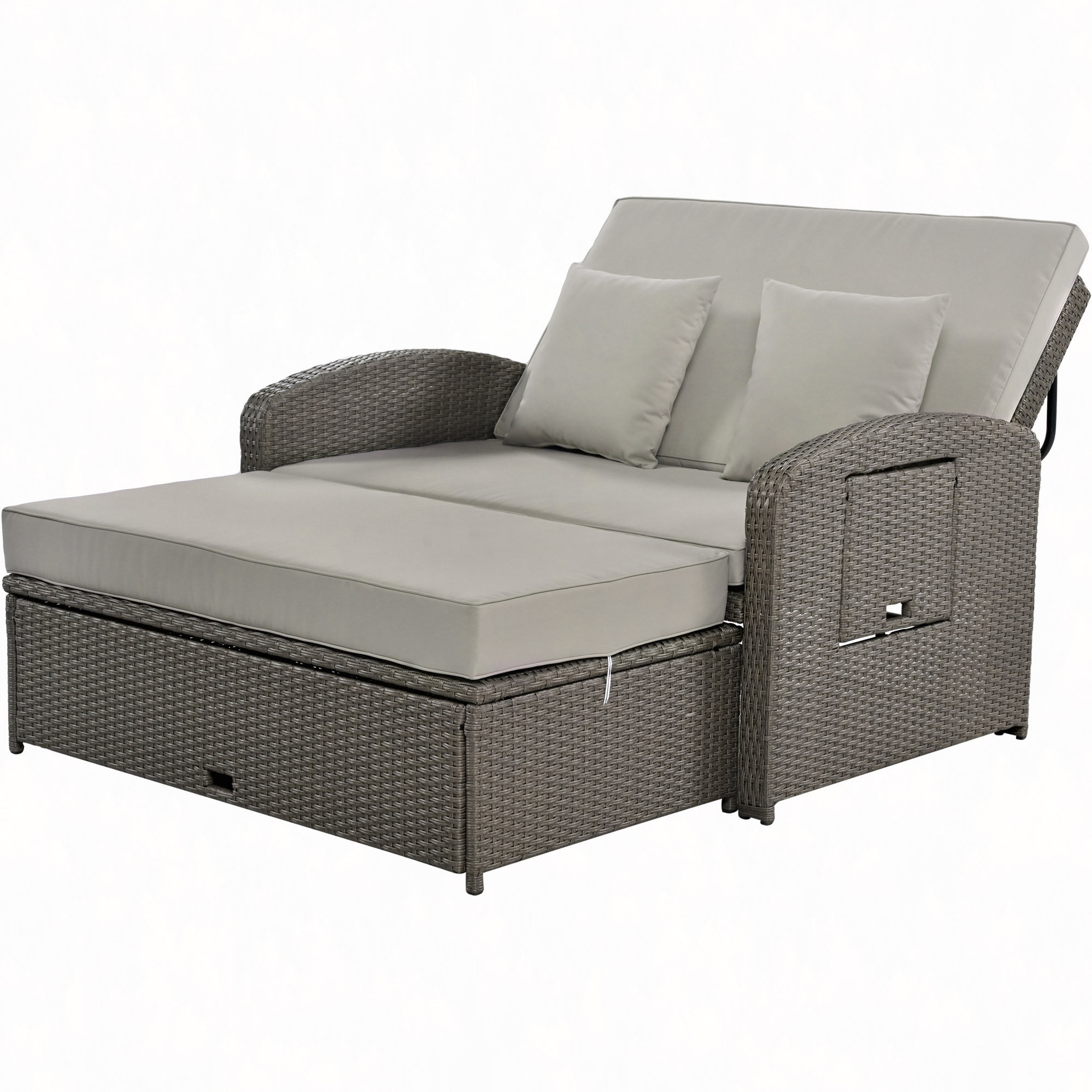 Latitude Run® PE Wicker Rattan Double Chaise Lounge, 2-Person Reclining ...