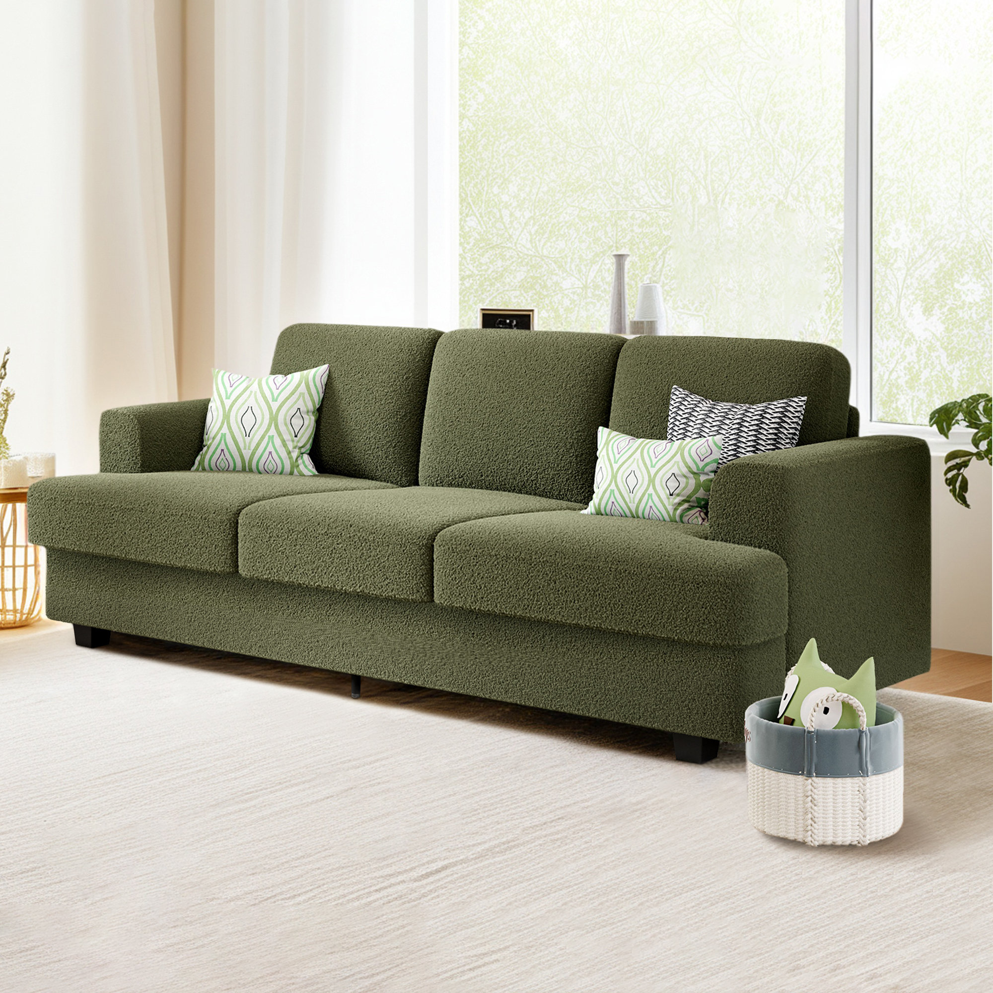 Ebern Designs Contemporary Couch With Deep Seat,three-seater Sofa With ...