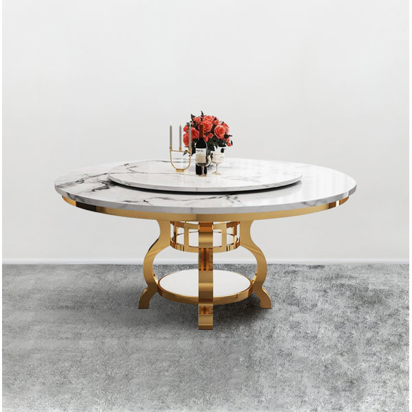 Rosdorf Park Round Faux Marble Top Metal Base Dining Table | Wayfair