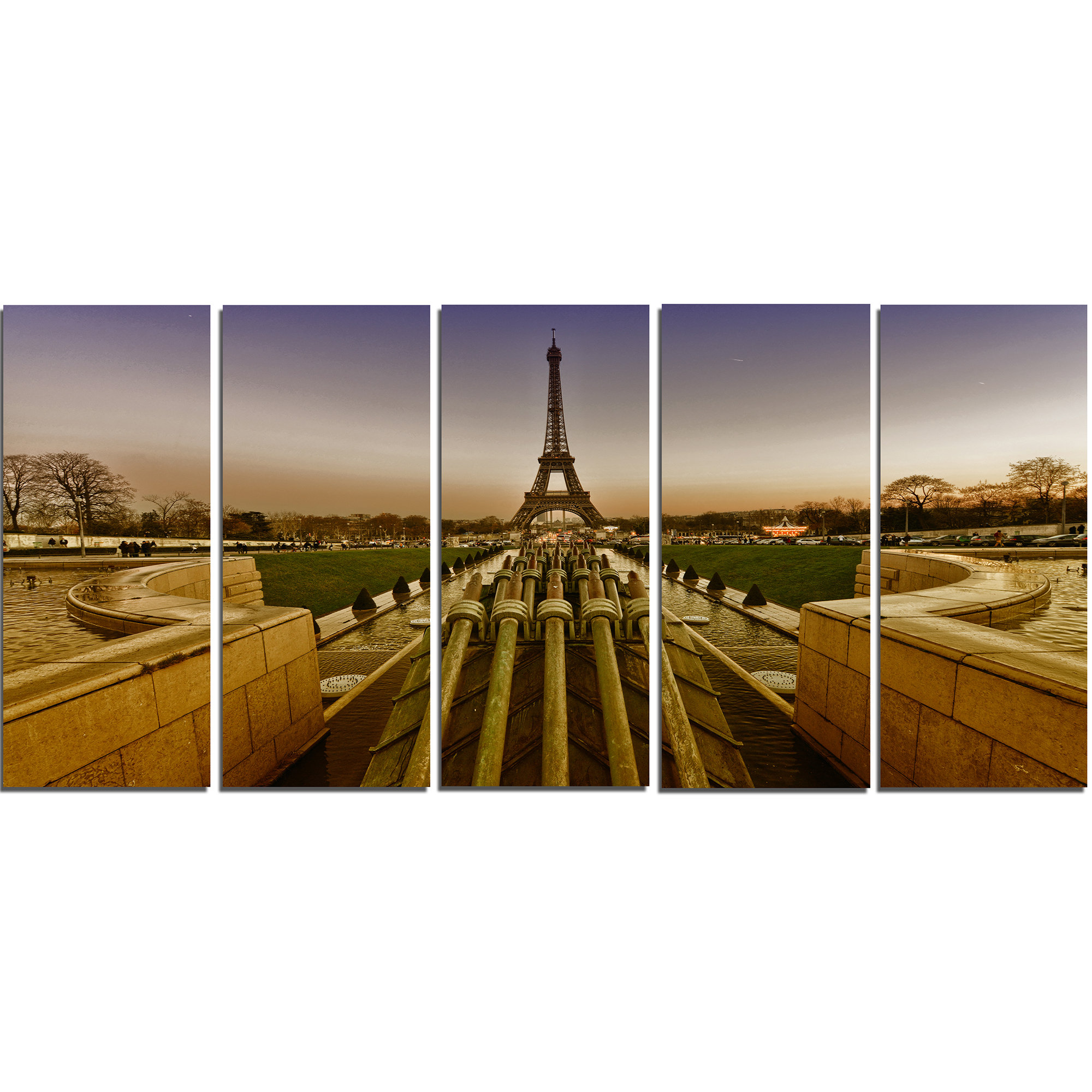 Design Art 'Beautiful View of Eiffel Tower' 5 Piece Photographic Print ...