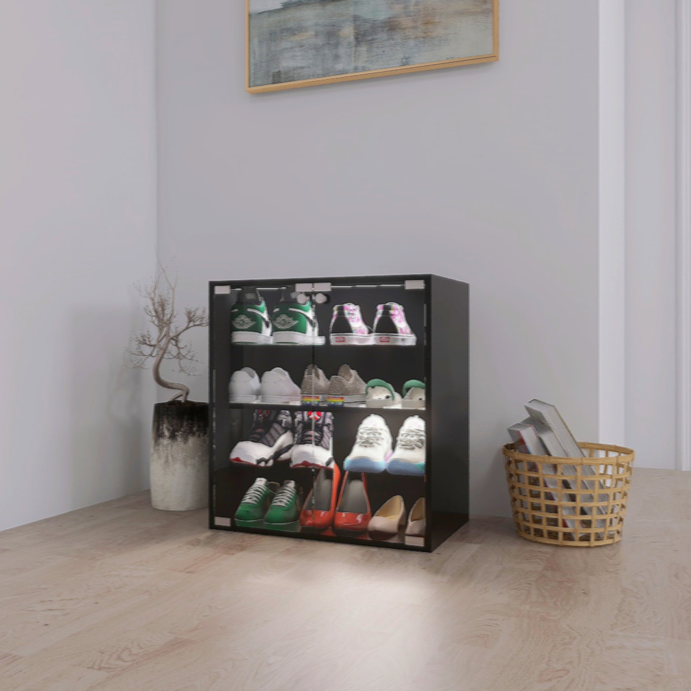 Ivy Bronx 4 Layers Shoe Cabinet With Glass Door And Glass Layer Shoes ...