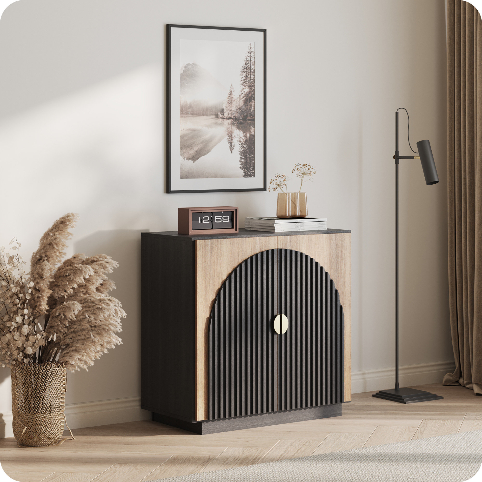 Ebern Designs Symmetrical Arched Doors Sideboard Buffet Cabinet with Storage, & Reviews | Wayfair