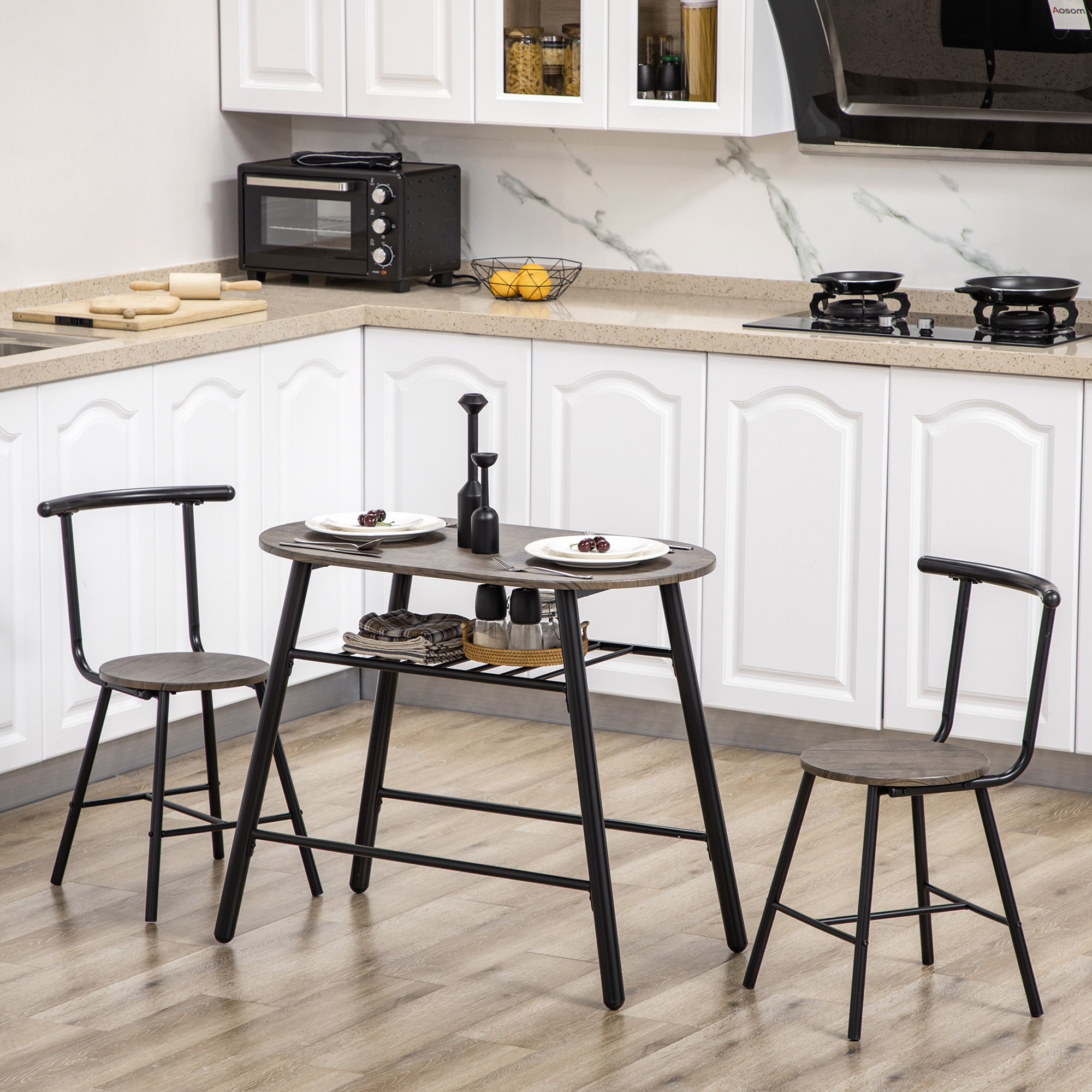 Ebern Designs 3-Piece Dining Table Set, Oval Kitchen Table And Chairs ...