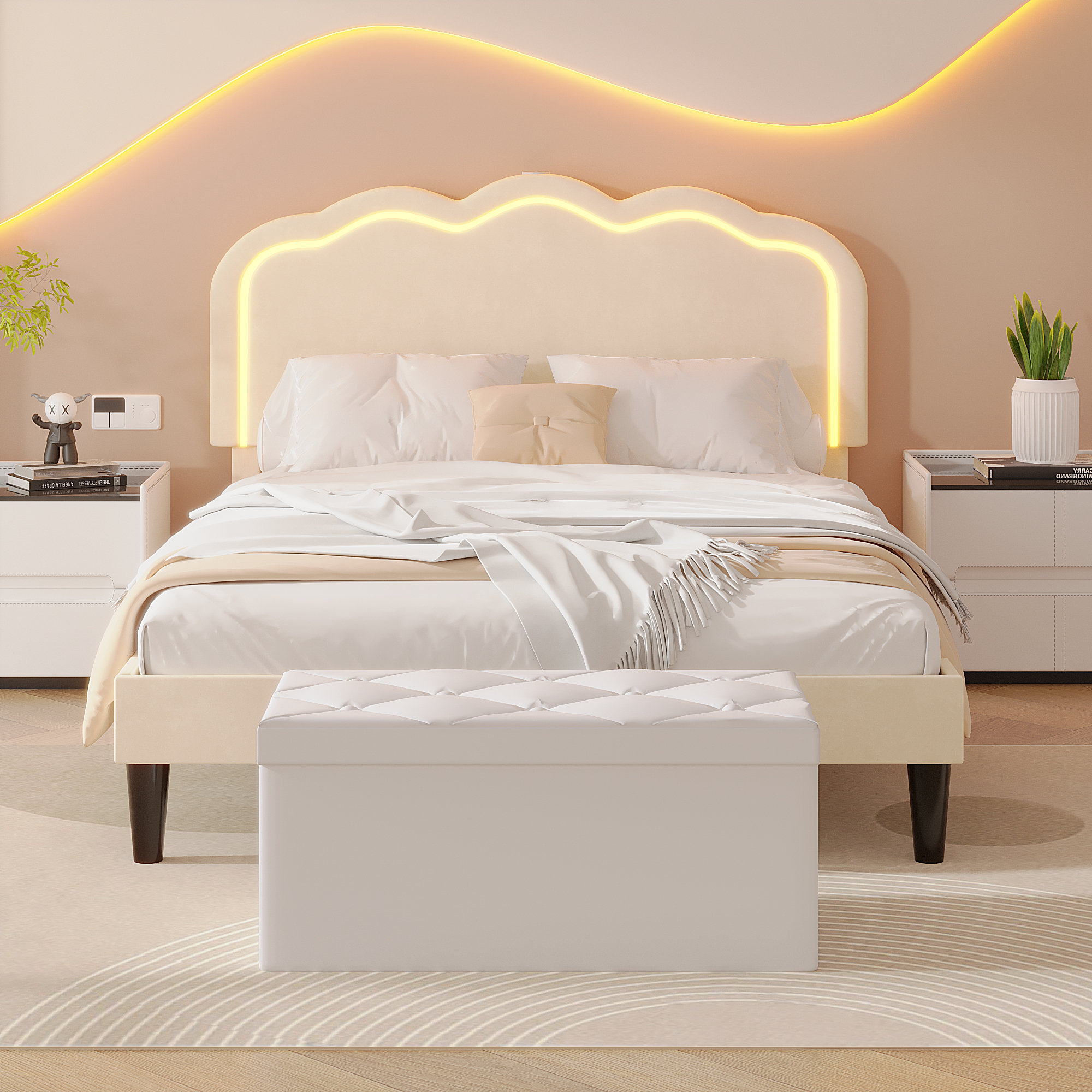 Wrought Studio™ Kabes Platform Bed with Headboard & LED Lights and ...