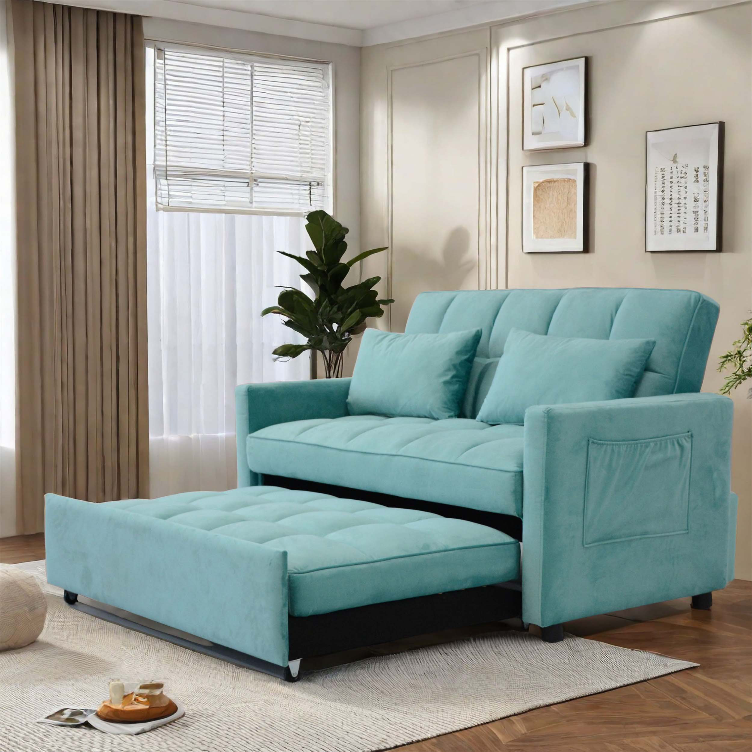 Latitude Run® Plush Velvet Two - Seater Pull - Out Sofa Bed with ...