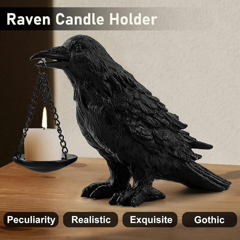 Mercer41 Gothic Crow Light Holder – Halloween Raven Tealight Statue ...