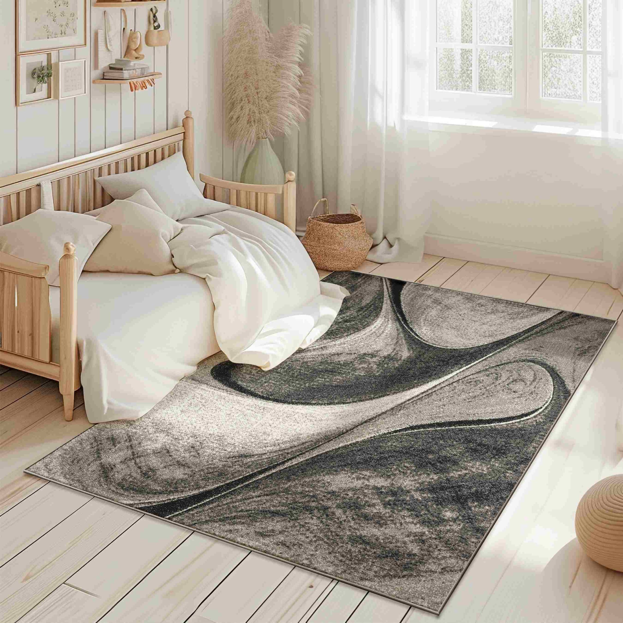 Wrought Studio™ Hand Carved Modern Abtsract Area Rug Carpet Soft Polypropylene Frieze Indoor ...