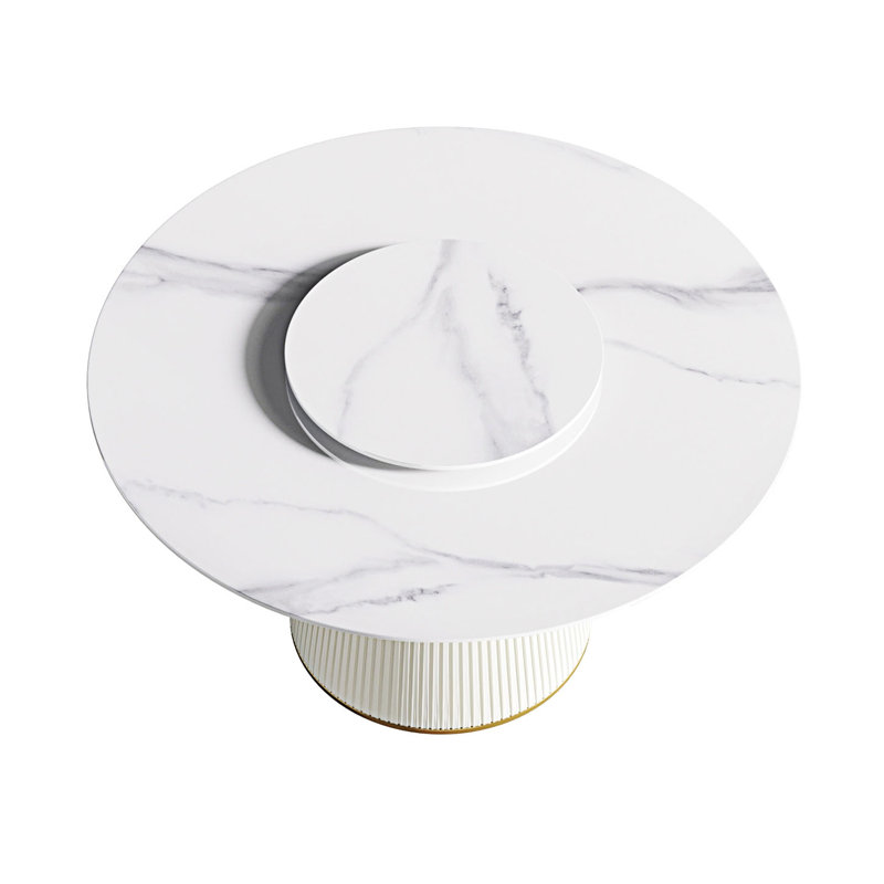 Everly Quinn Round Dining Table With Rotatable Disk And Pedestal Base ...