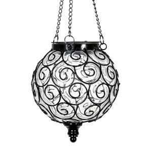 Exhart Solar Round Glass and Metal Hanging Lantern with 15 Cool White ...