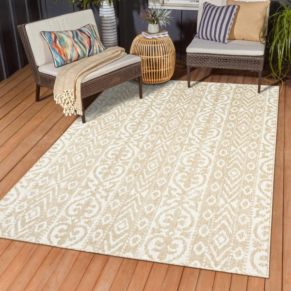 LR Resources Sunshower Beige/Ivory Ikat Transitional Indoor/Outdoor ...