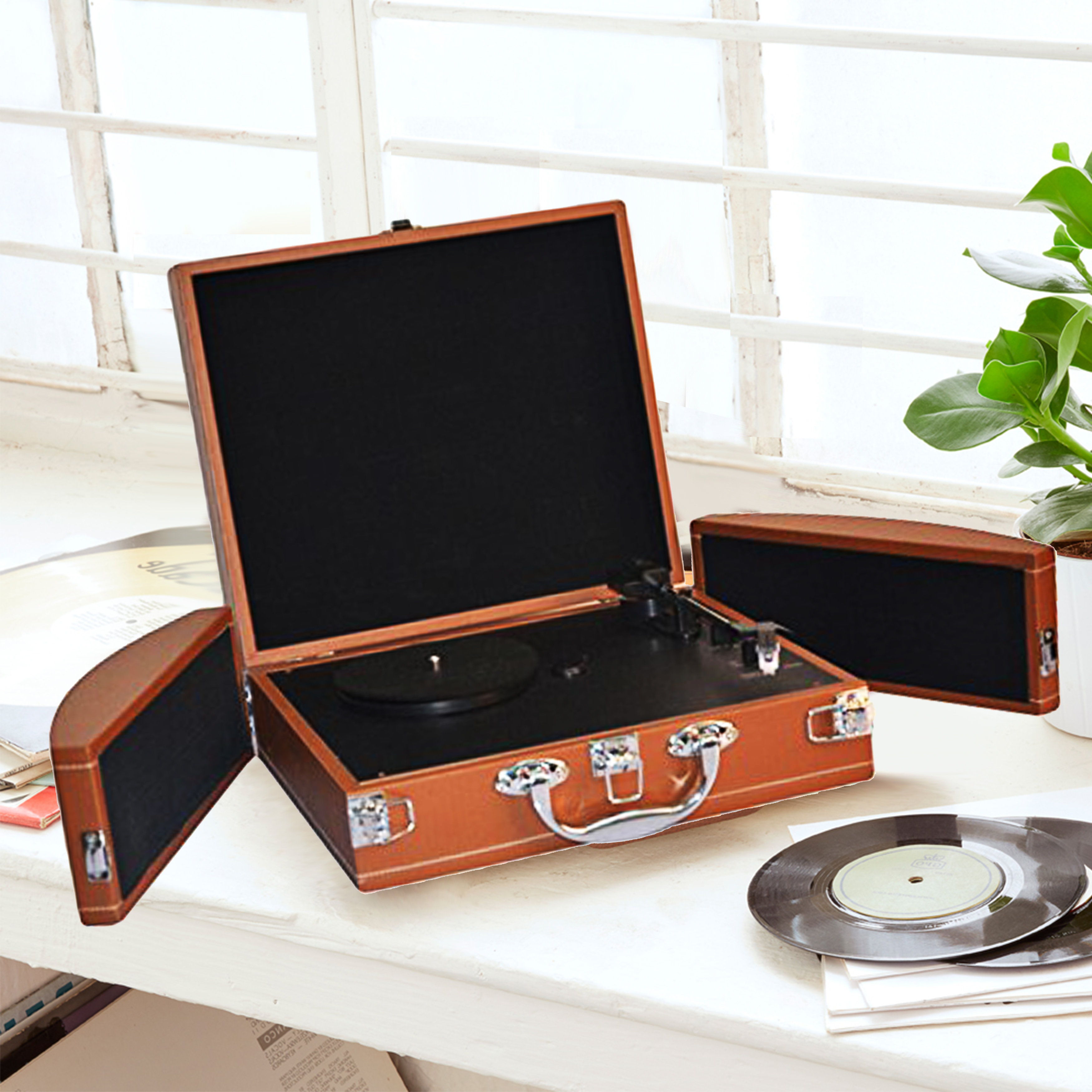 Pyle Bluetooth Classic Vinyl Decorative Record Player with Vinyl to MP3 ...