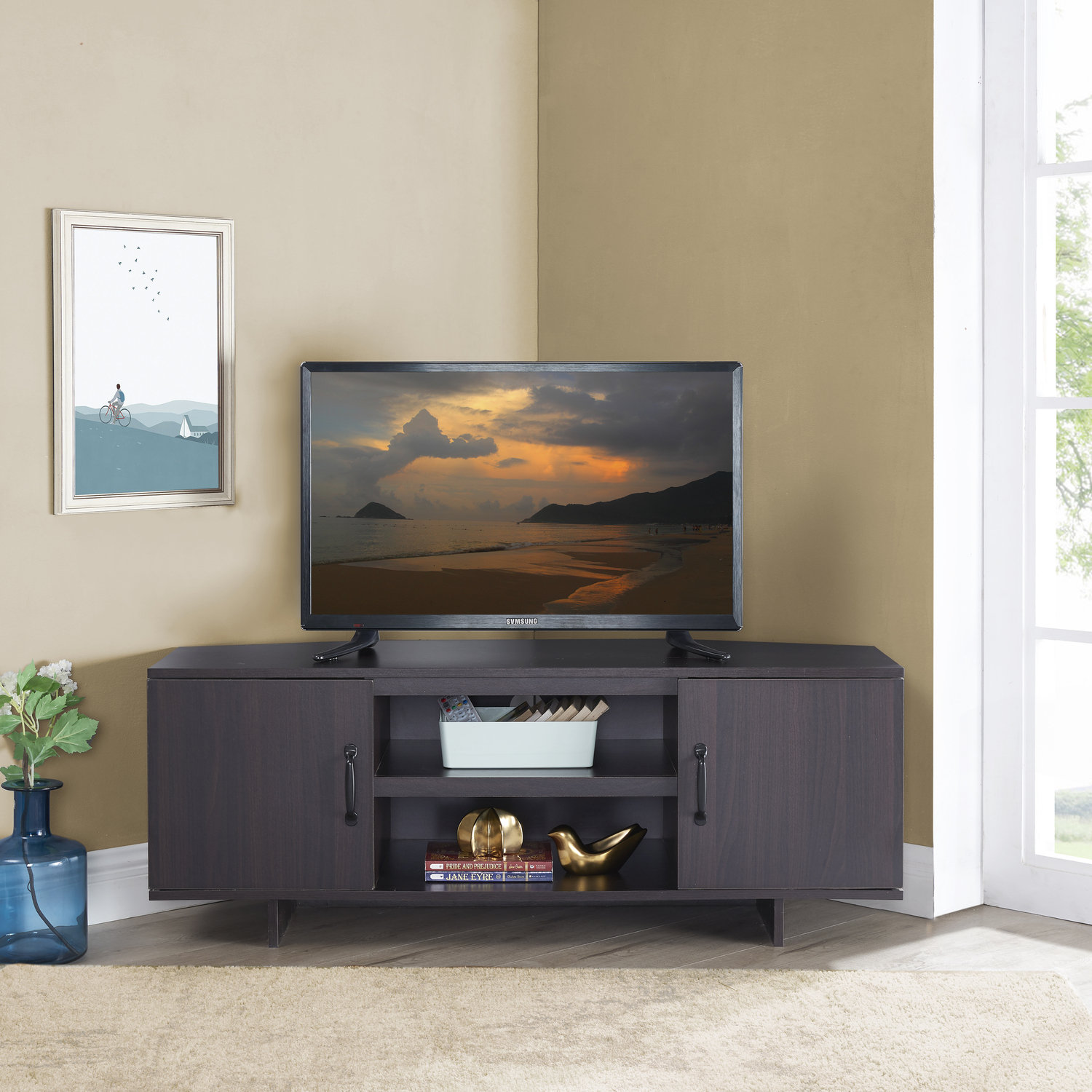 Ebern Designs Corner TV Stand for 50" TV, Modern Living Room with ...