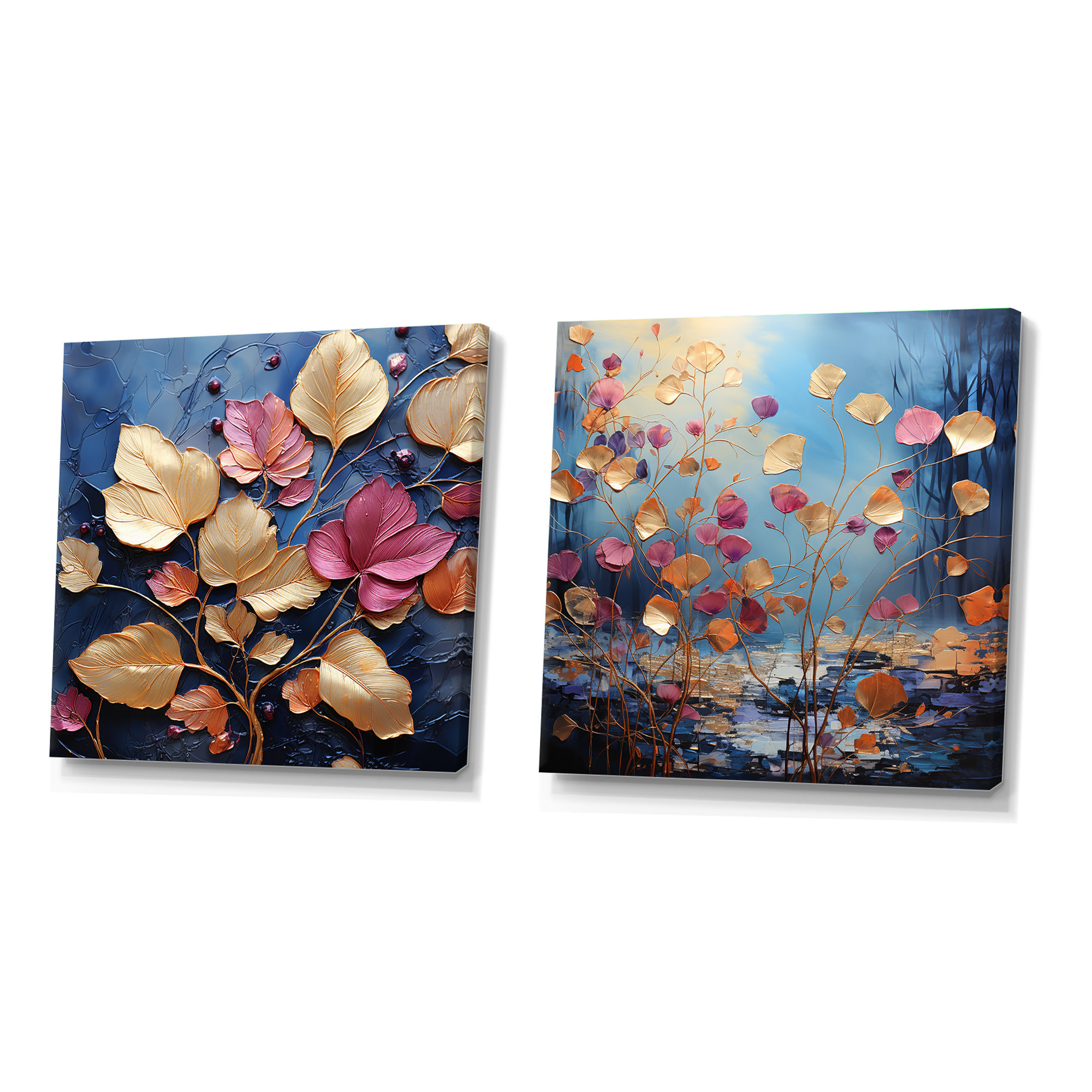 Winston Porter Gold And Blue Leaves Charm In Winter - Leaves Square ...