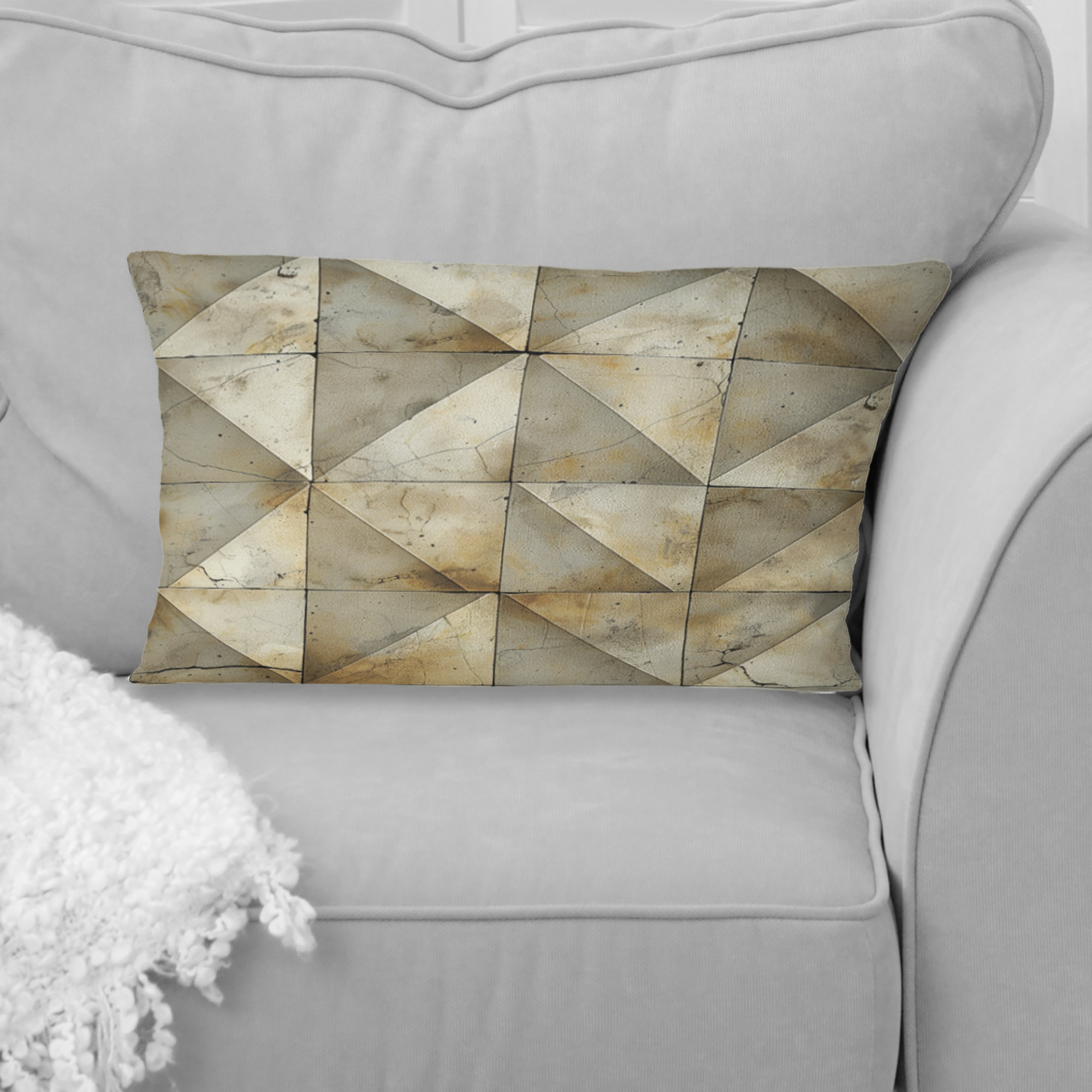 Design Art Beige Grey Midcentury Triangle II - Midcentury Lumbar Pillow ...
