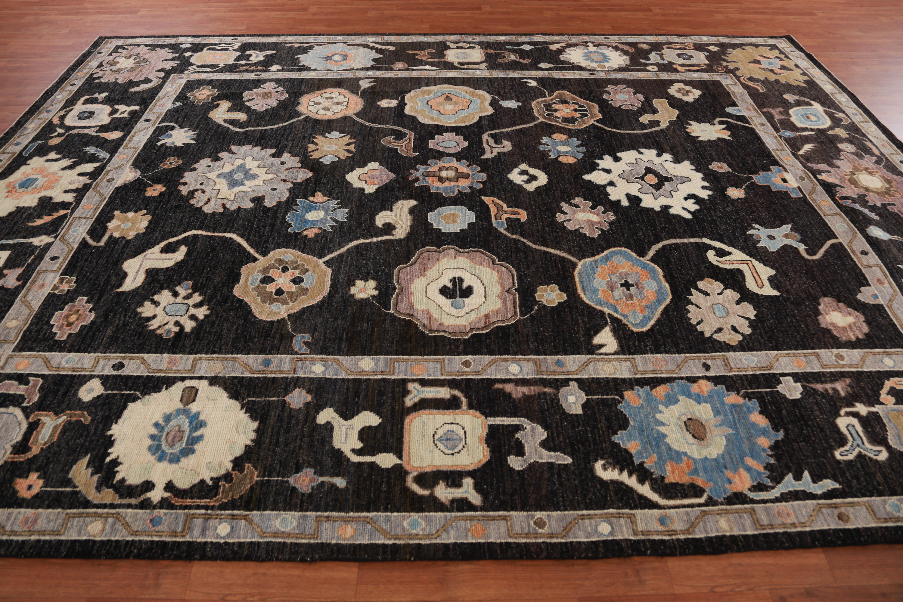 Rugsource Black Floral Oushak Vegetable Dye Area Rug | Wayfair