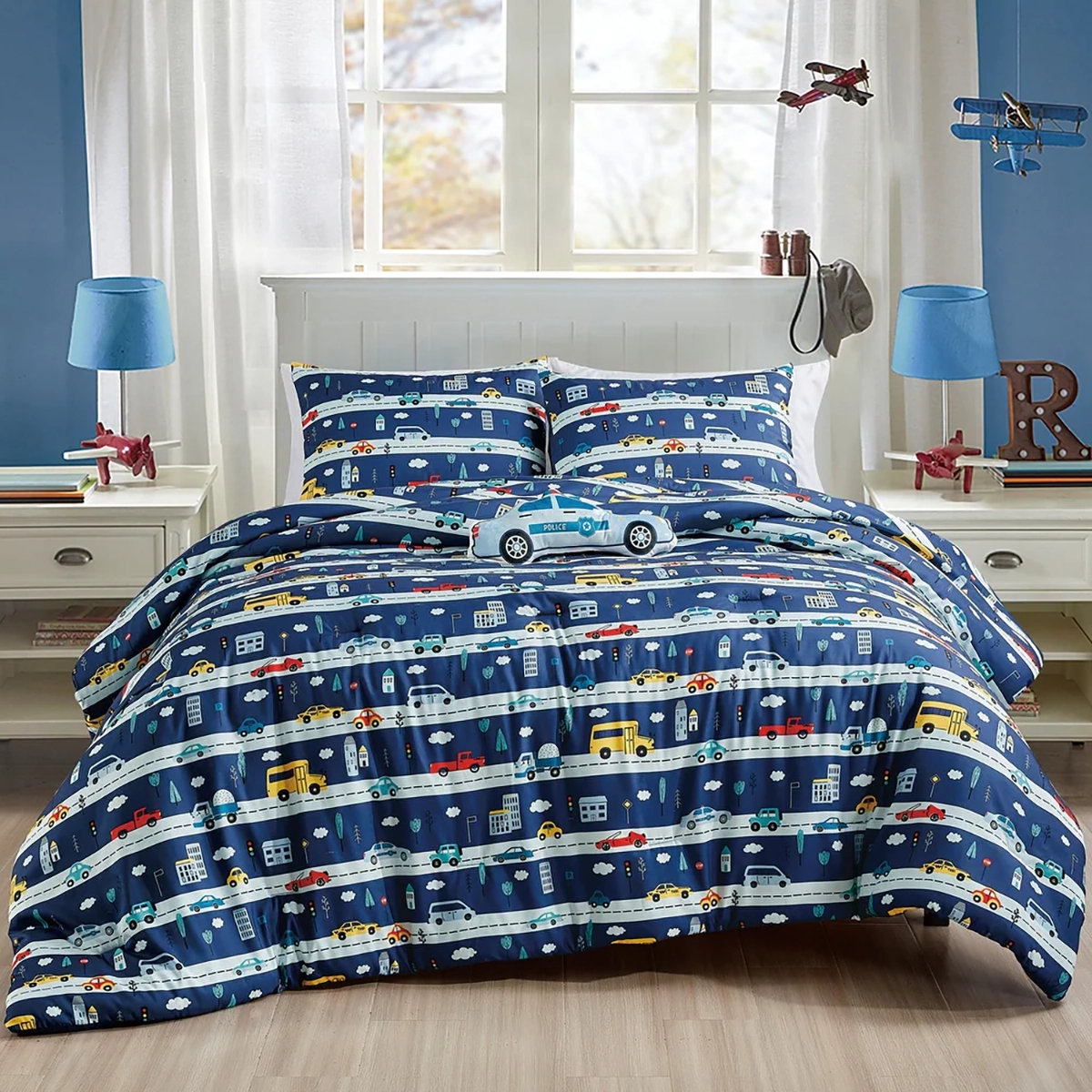 Home Mart Goods Blue Cars Reversible Kids Quilt Coverlet Bedspread ...