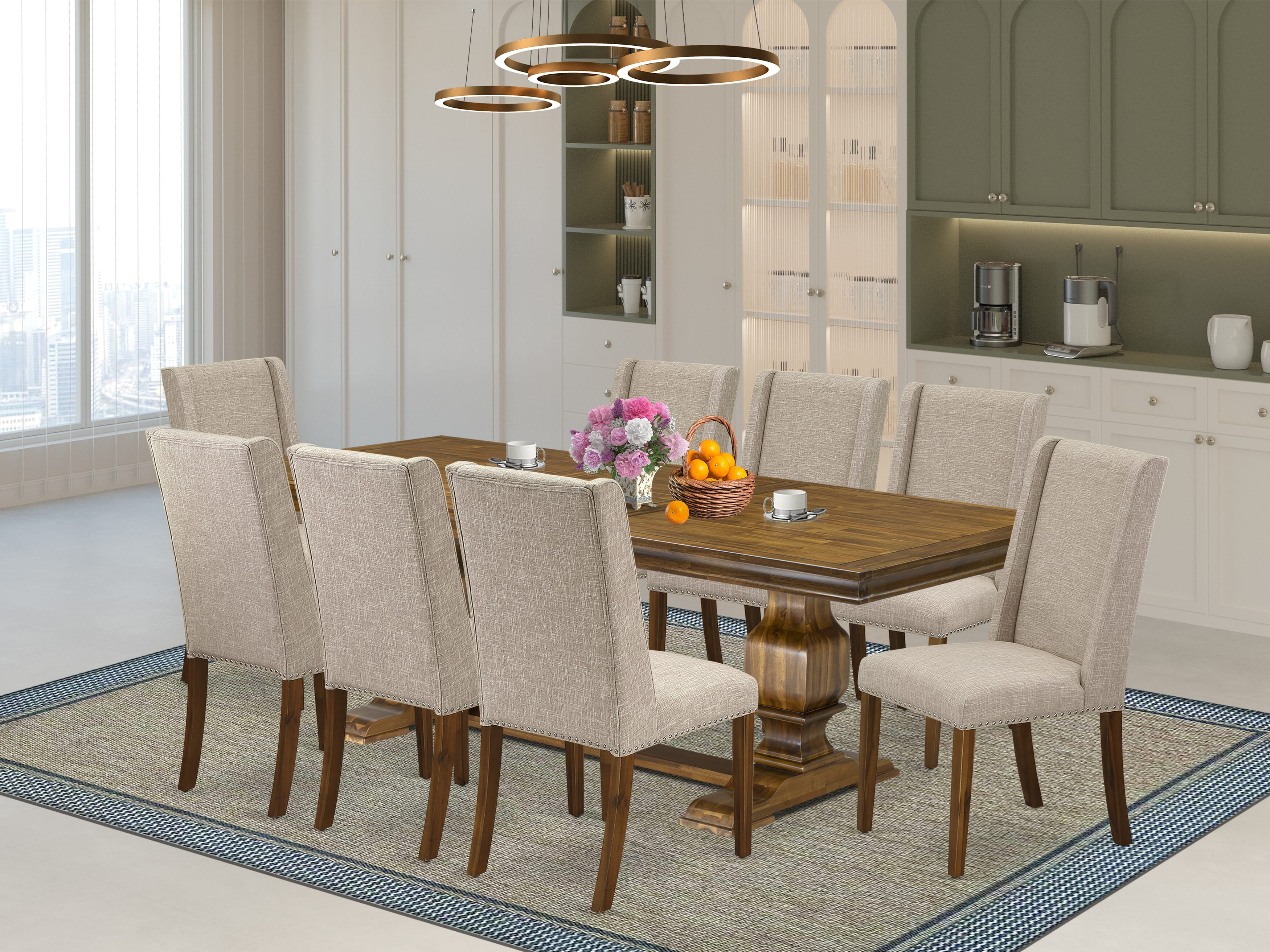 Red Barrel Studio® 9-piece dining table set consists of a dinner table ...