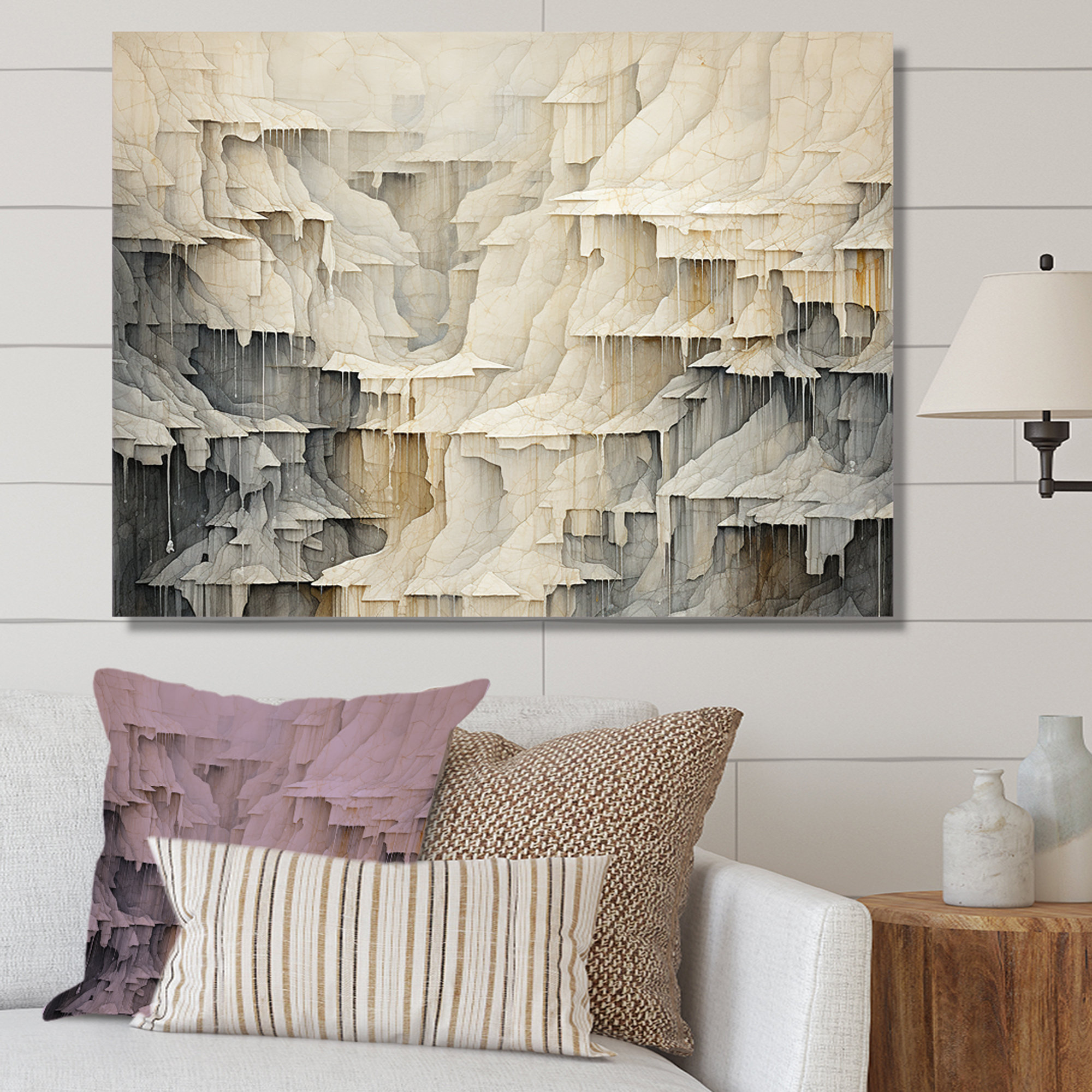 Design Art beige and grey simple cliff waterfall - Waterfall Wall Art ...