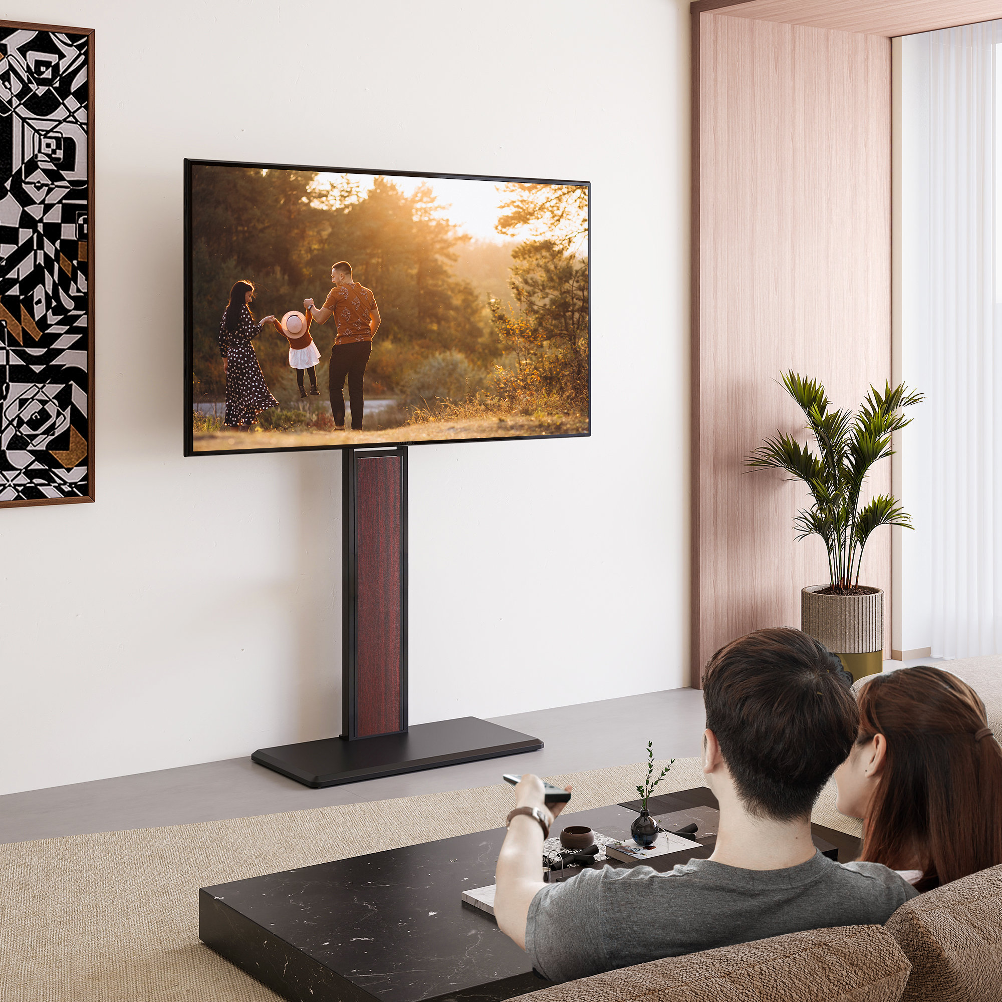 Ebern Designs Johanah Floor TV Stand for 32-70 Inch TV with Double ...