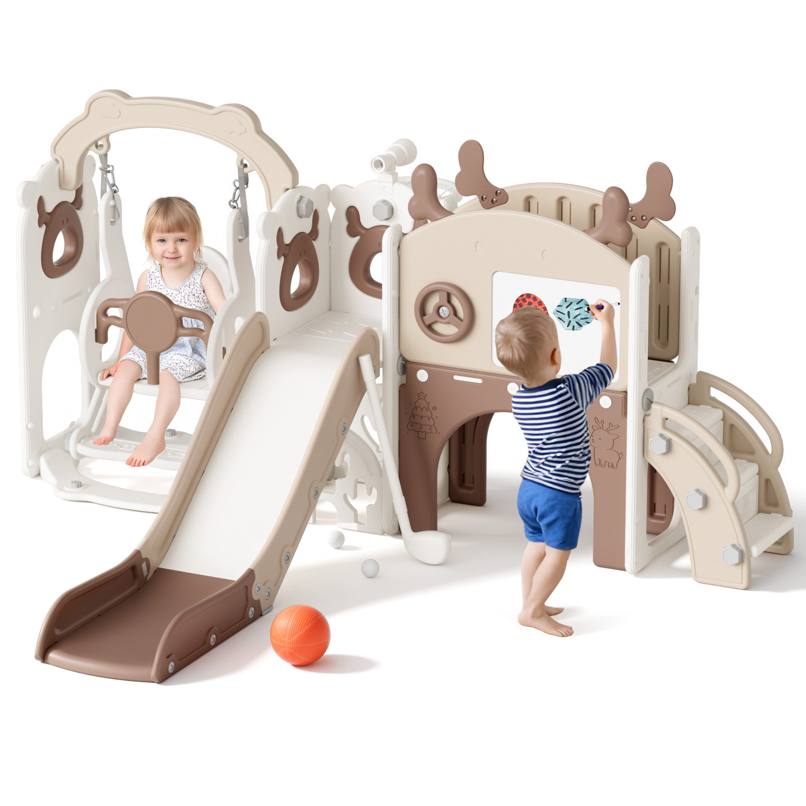 Uanlauo 12 In1 Elk Toddler Slide, Kids Indoor Slide For Toddlers ,baby ...