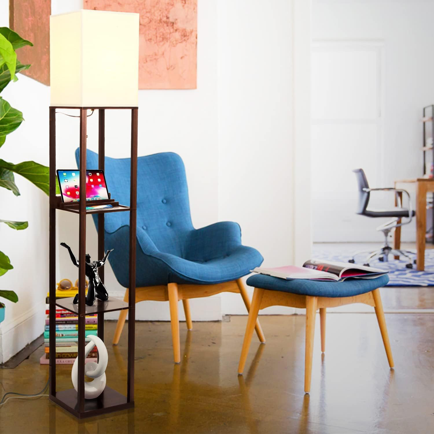 Latitude Run® Brightech Maxwell LED Shelf Floor Lamp With USB Charging ...