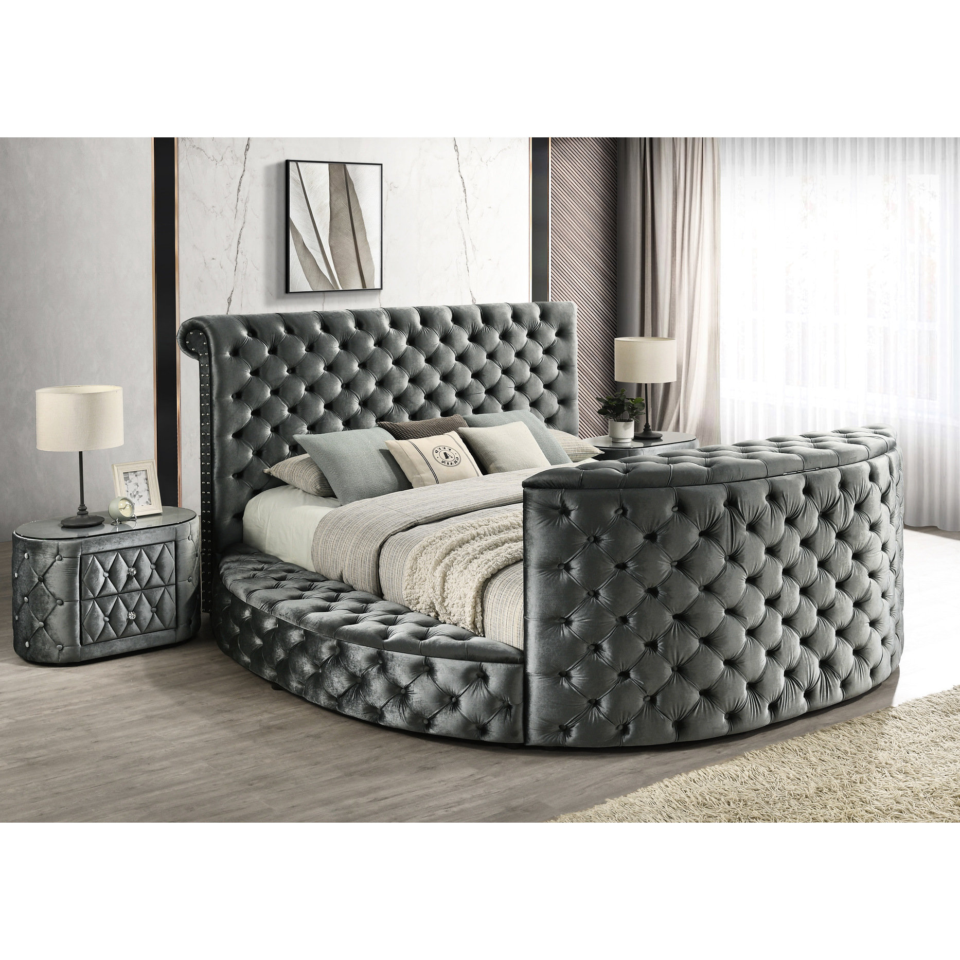 Rosdorf Park Ultra - Modern Bed With Headboard, Velvet Upholstery ...
