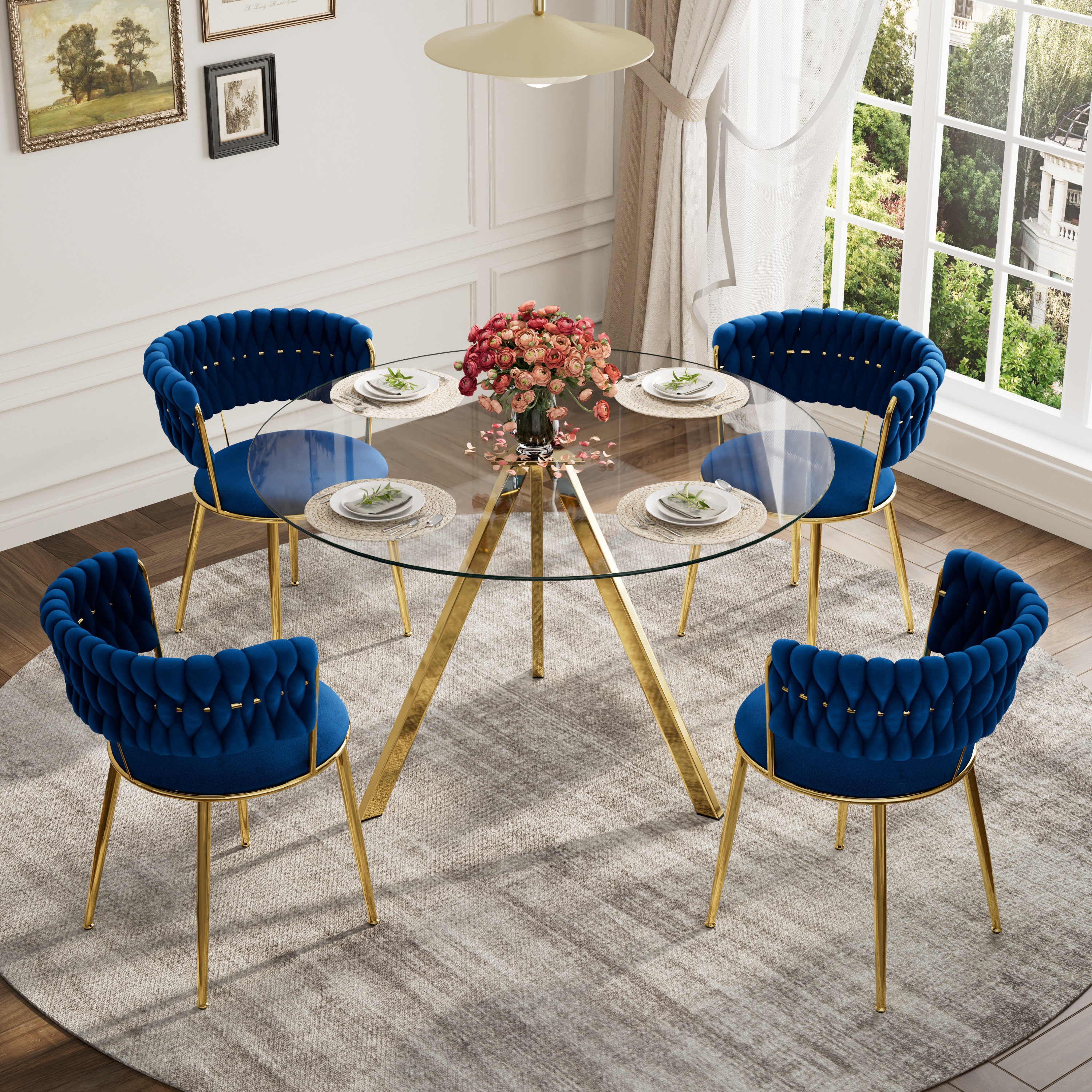 House of Hampton Modern Round Dining Set with Upholstery Dining Chair ...