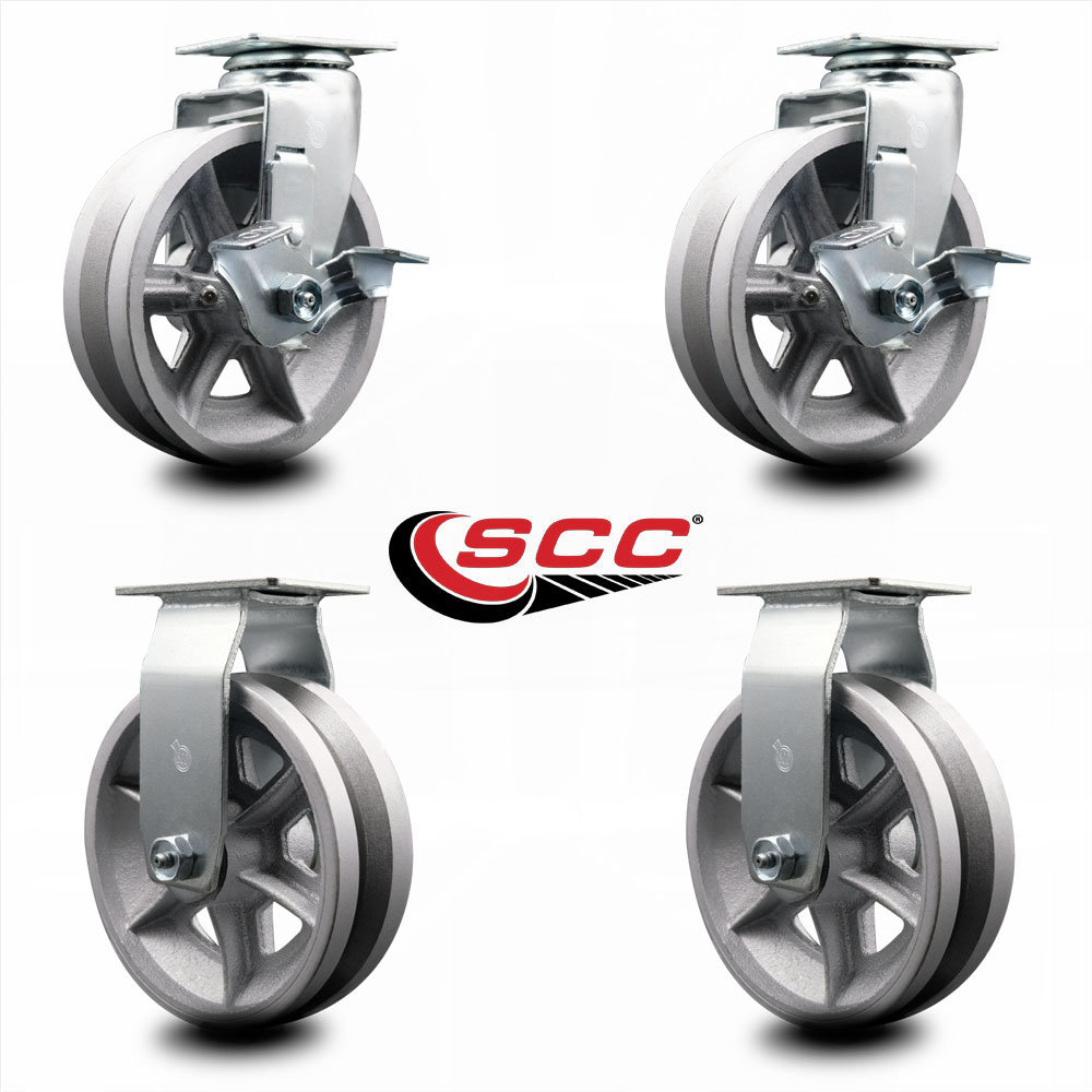 Service Caster 6 Inch V-Groove Semi Steel Caster Set with Bronze ...