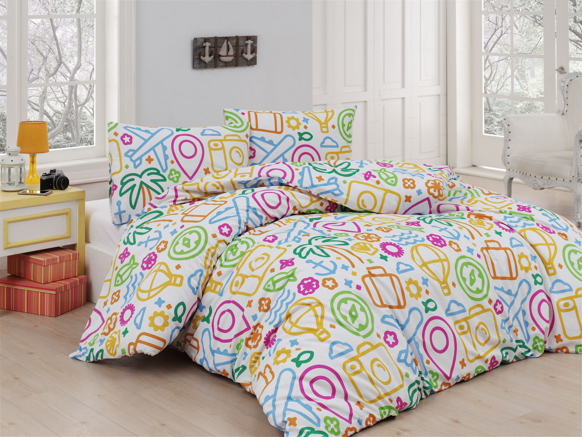 Asir Group INC Pellegrini Blue/Yellow/Pink/White 100% Cotton Duvet ...