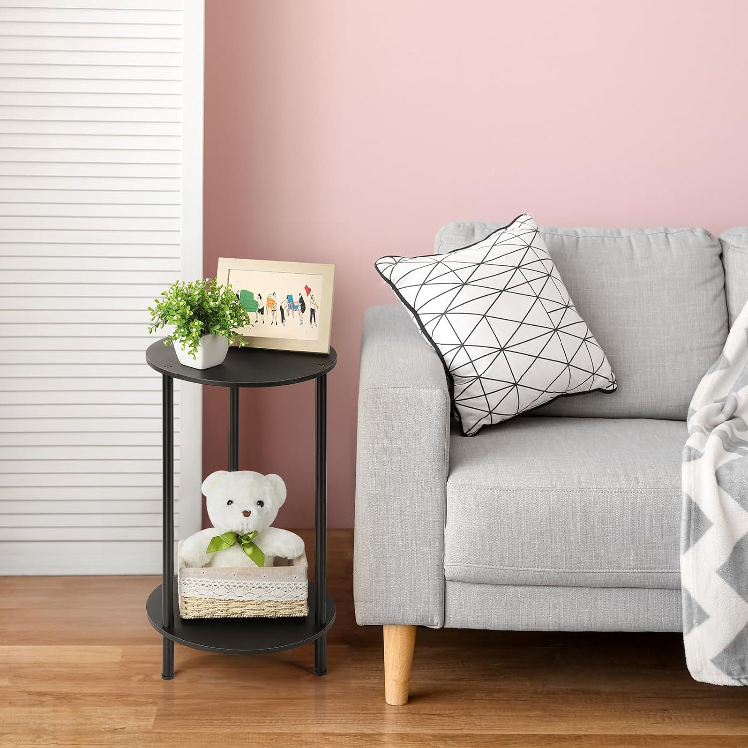 Ebern Designs Halstead 2-Tier Round End Tables Set, Small Nightstands ...