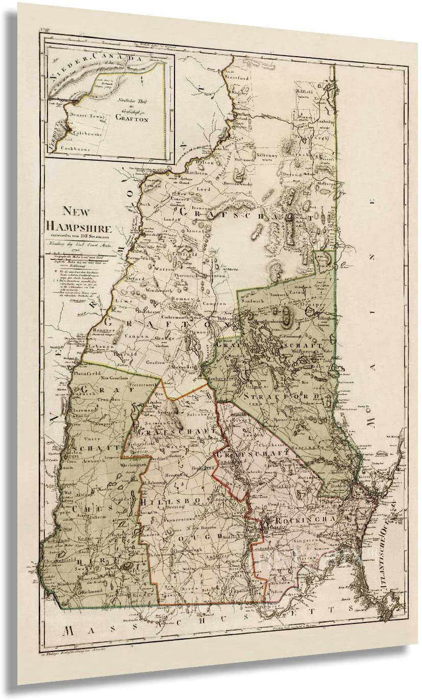 HISTORIC PRINTS Historix Vintage 1796 State Of New Hampshire Map Poster ...