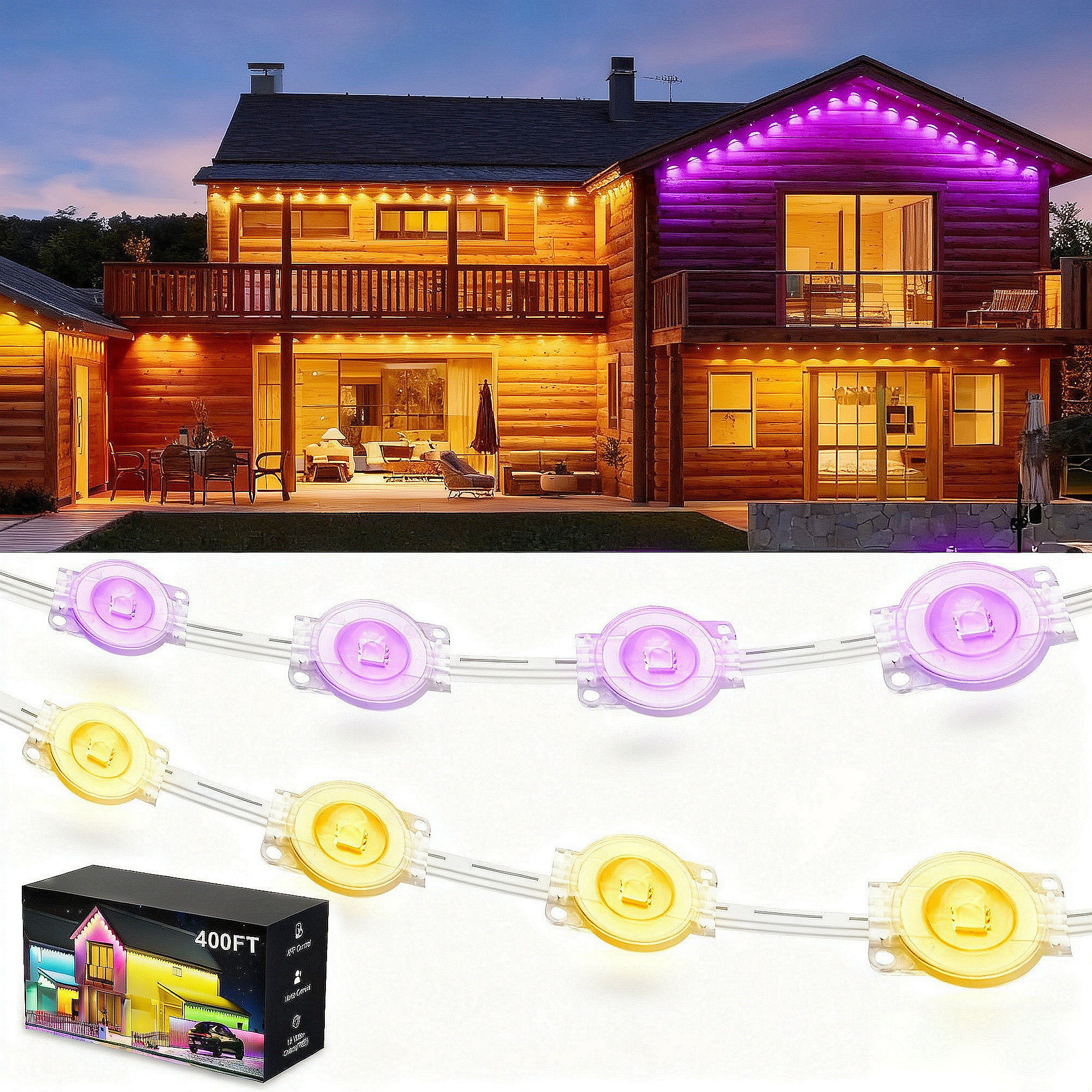 One Allium Way® Permanent Outdoor Lights 400Ft, Smart RGB LED Exterior ...