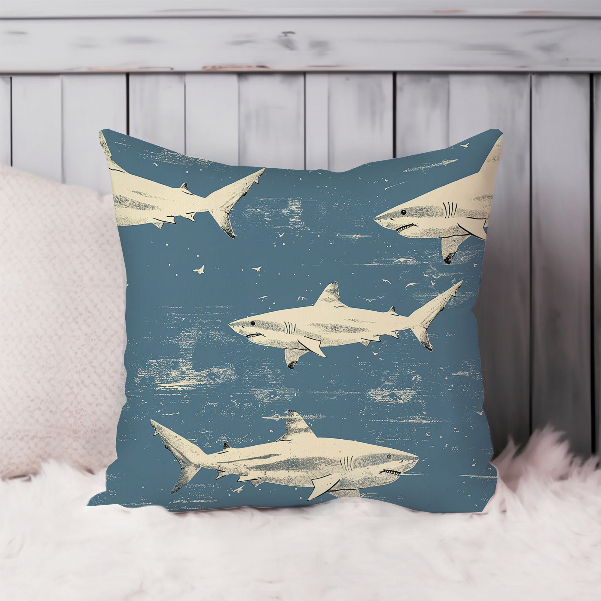 Ethan Taylor Animals Sharks Pattern VI Ocean Sea Animals Shark Pillow ...