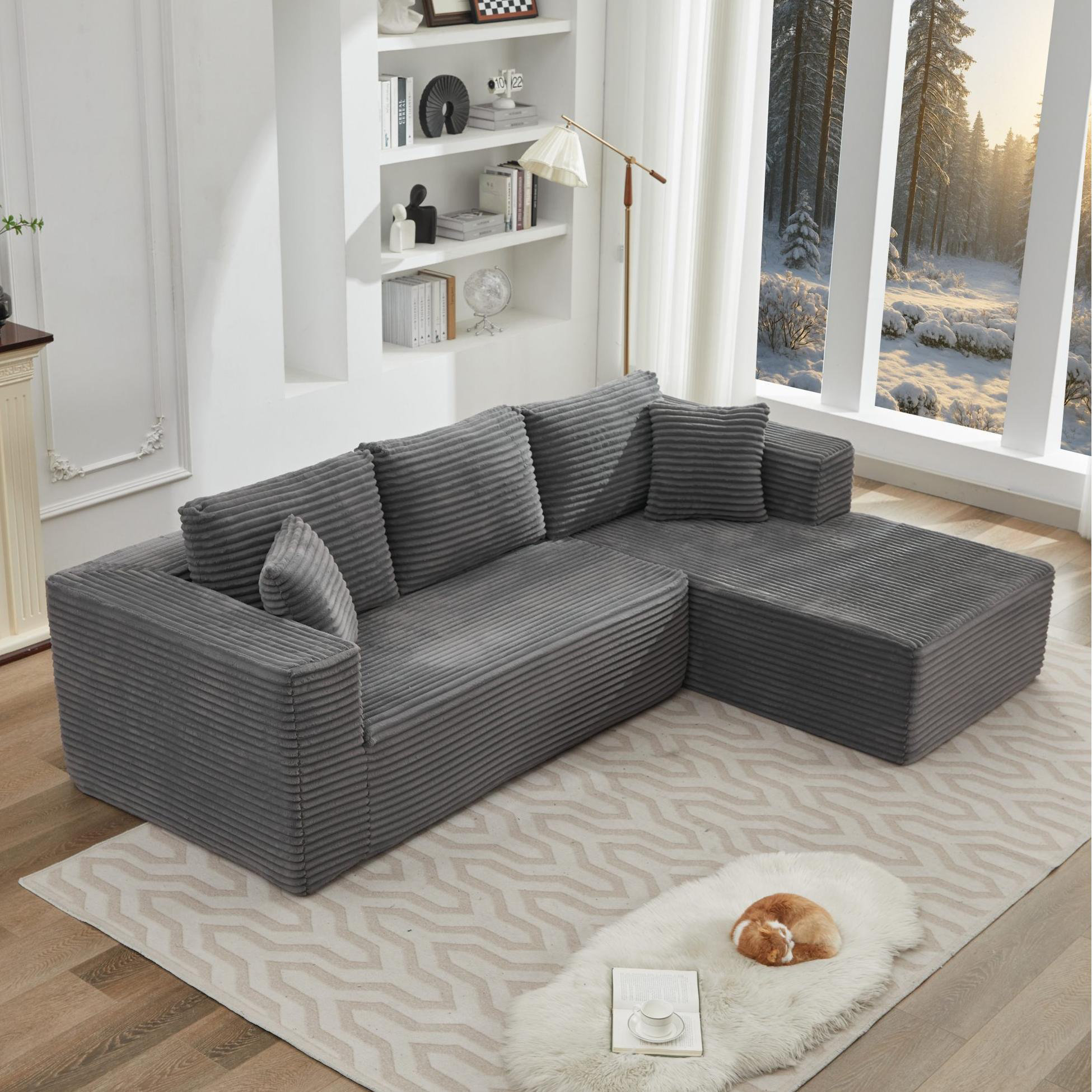 Mercer41 106.3" Modular Upholstered Sofa Corduroy L-Shape Sofa With ...