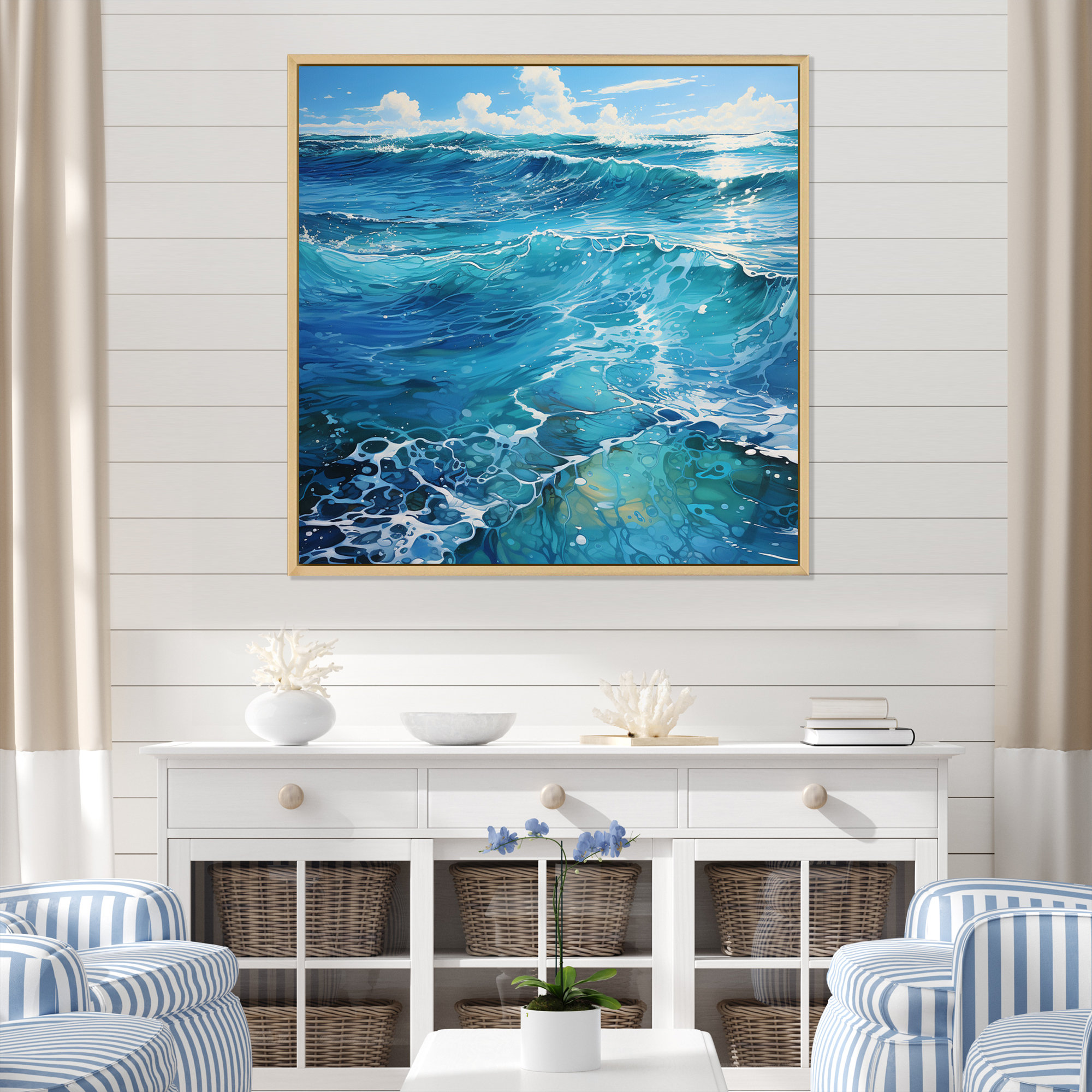 Dovecove Rosenstein Teal White Ocean Serenade Pointillism III - Print ...