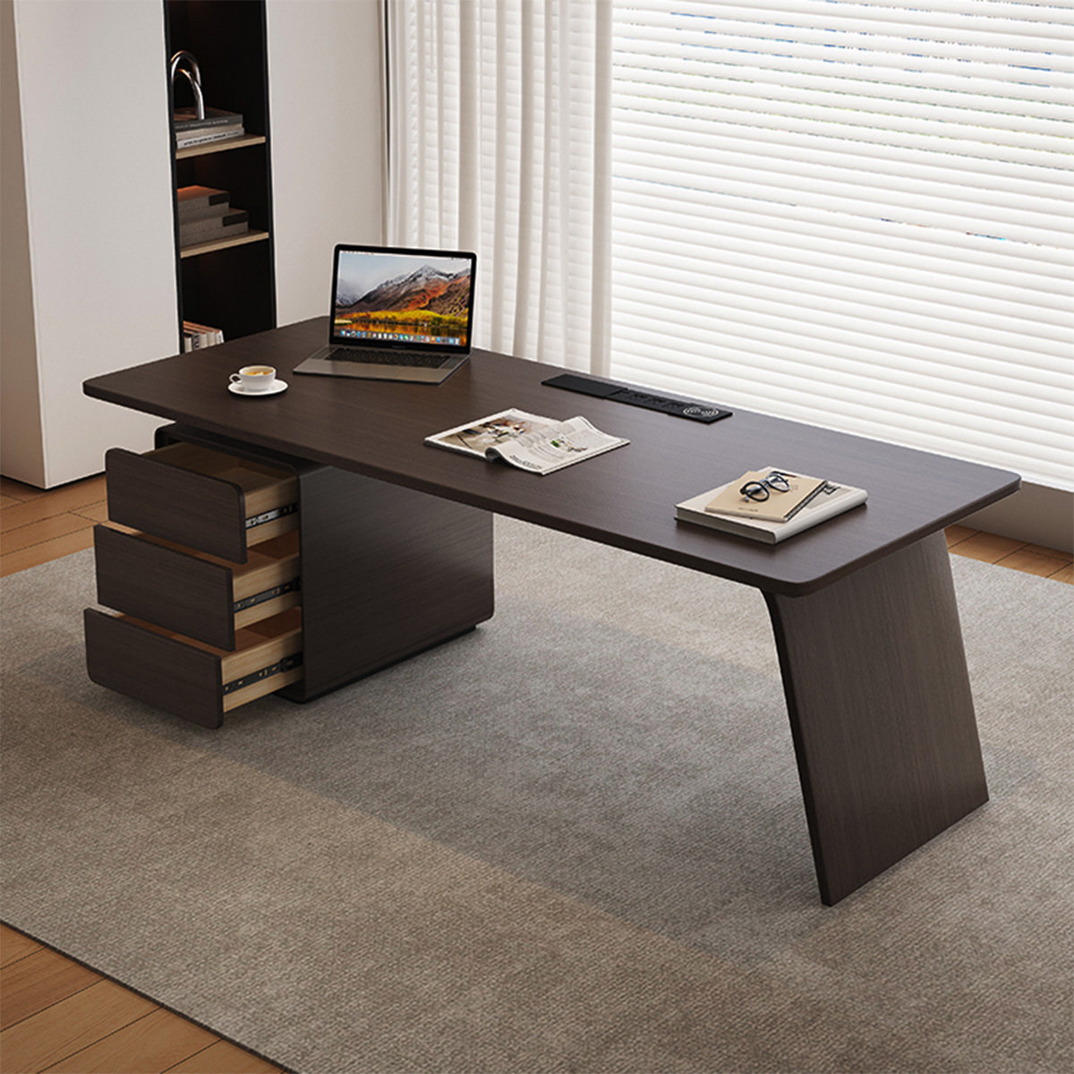 BELSUB 78.74" Modern Italian-Style Dark Brown Office Desk with Smoked ...